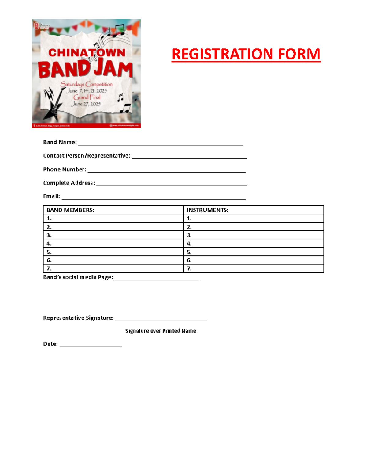 CEG BAND JAM 2025 Registration FORM - REGISTRATION FORM Band Name ...