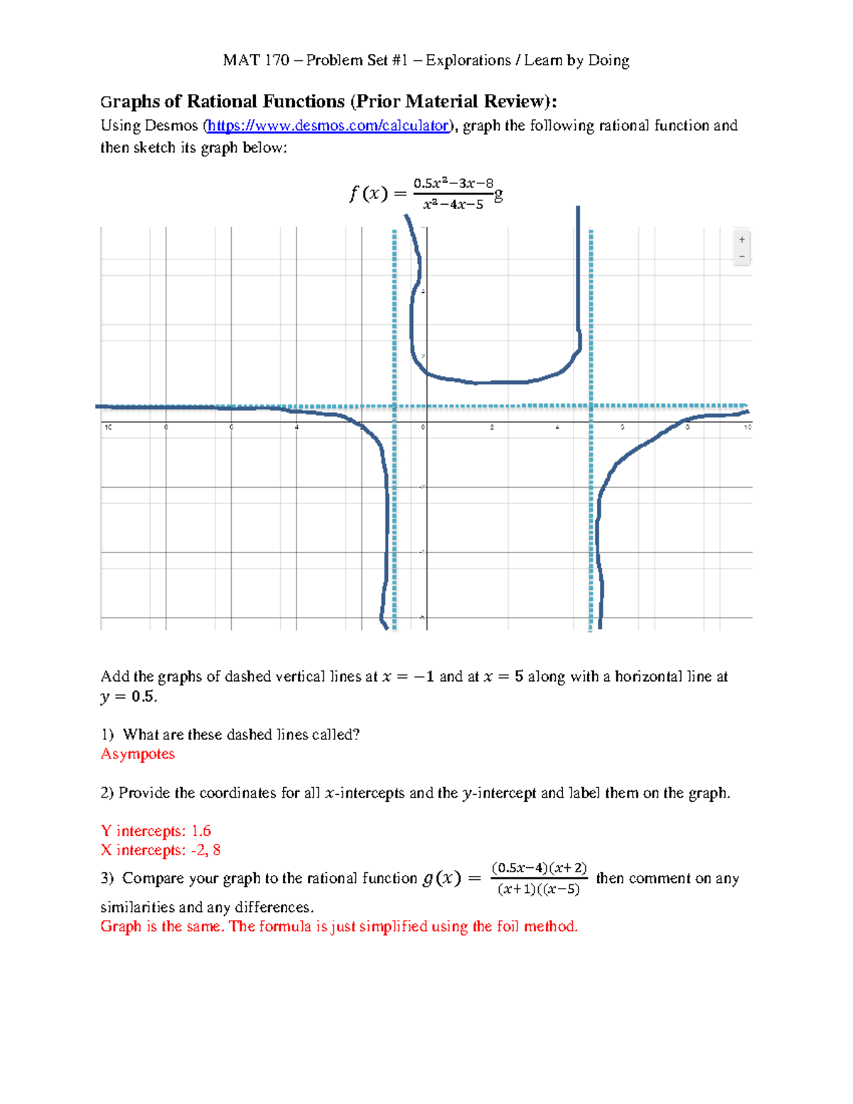 Short Alaina MAT 170 Problem Set #1 - Algebra - MAT 170 – Problem Set ...
