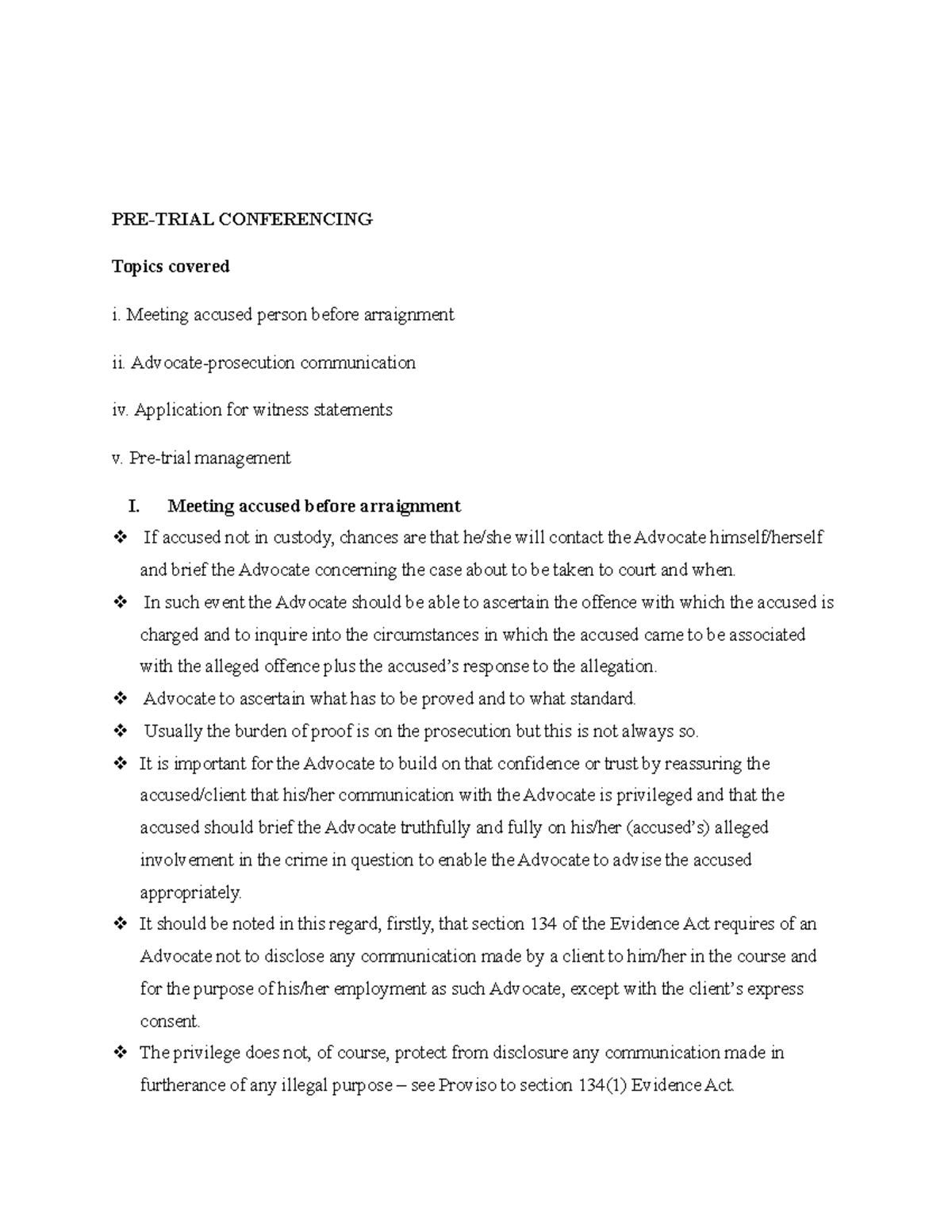 PRE Trial- Conferencing: Key Aspects and Legal Considerations - Studocu