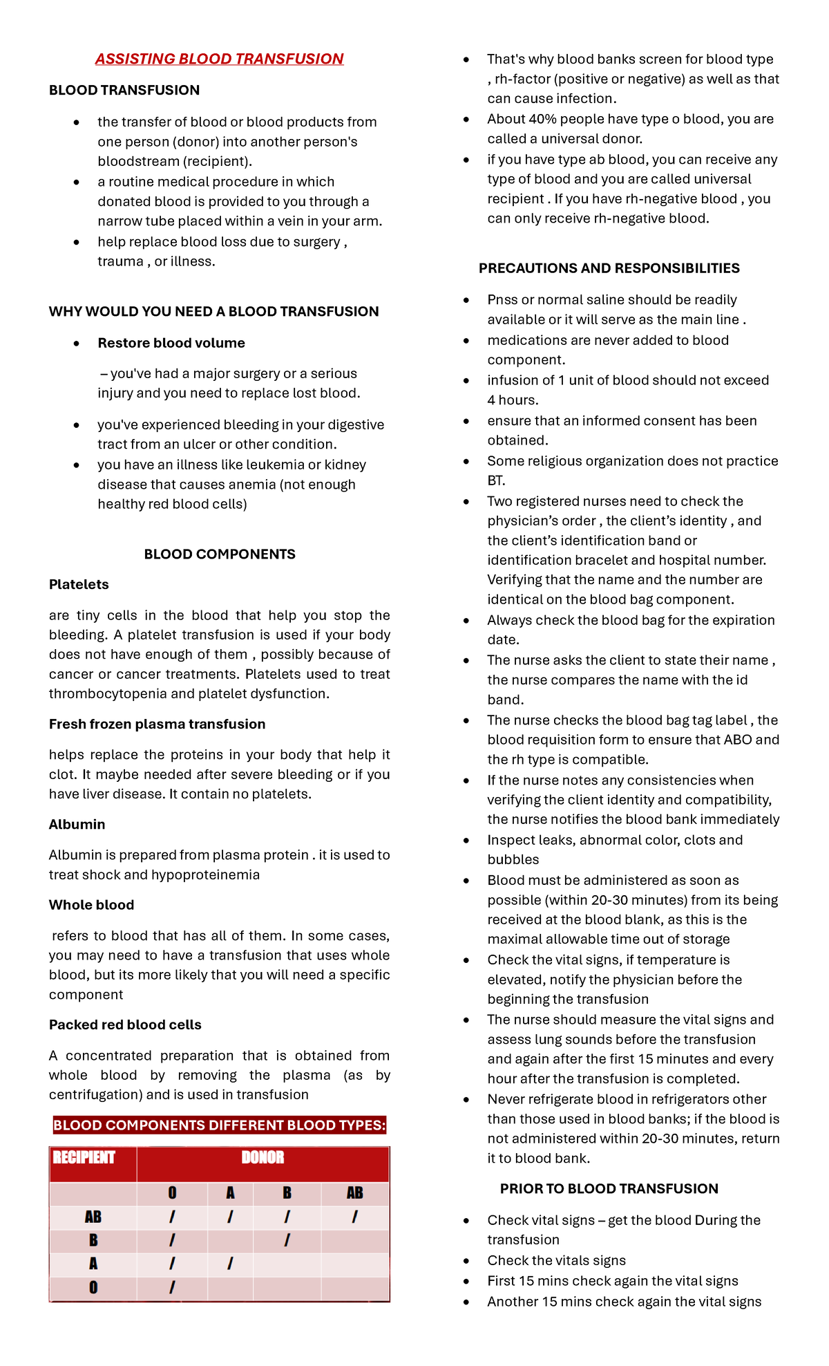 Blood Transfusion Protocols: A Comprehensive Guide for Nurses - Studocu