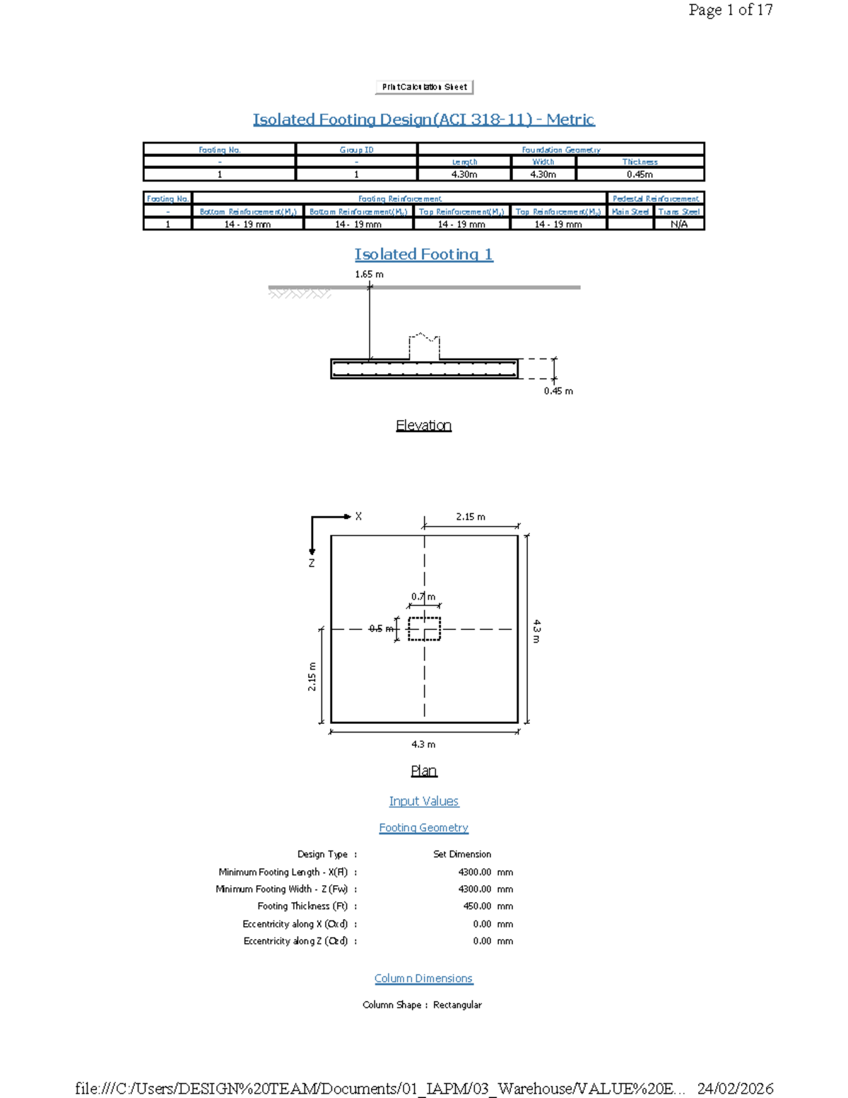 Isolated Footing Design Calculation Sheet (ACI) - Final Exam - Studocu