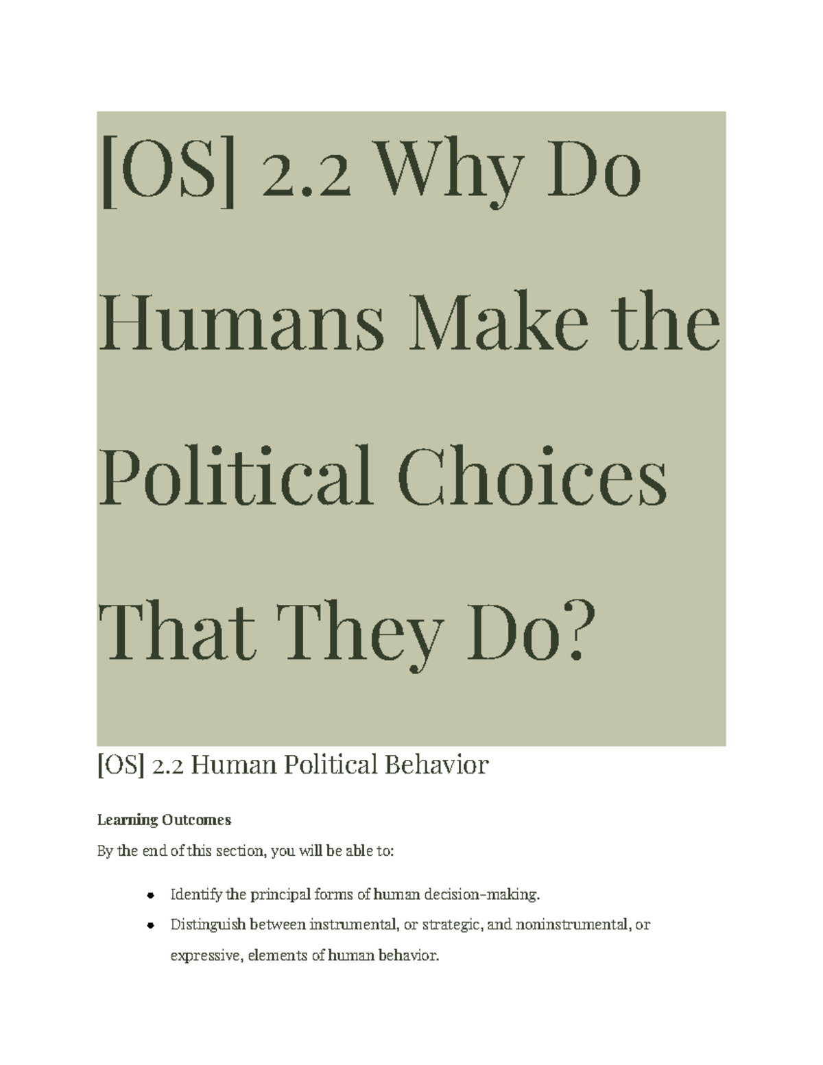 Understanding Human Political Behavior: Self-Interest vs. Altruism (PSY ...