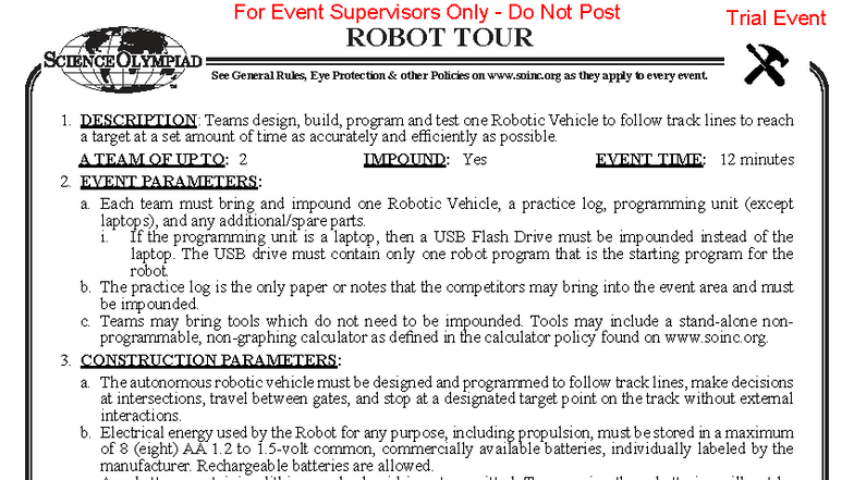 C 21 Trial Robot Tour Event Guidelines and Rules - Studocu
