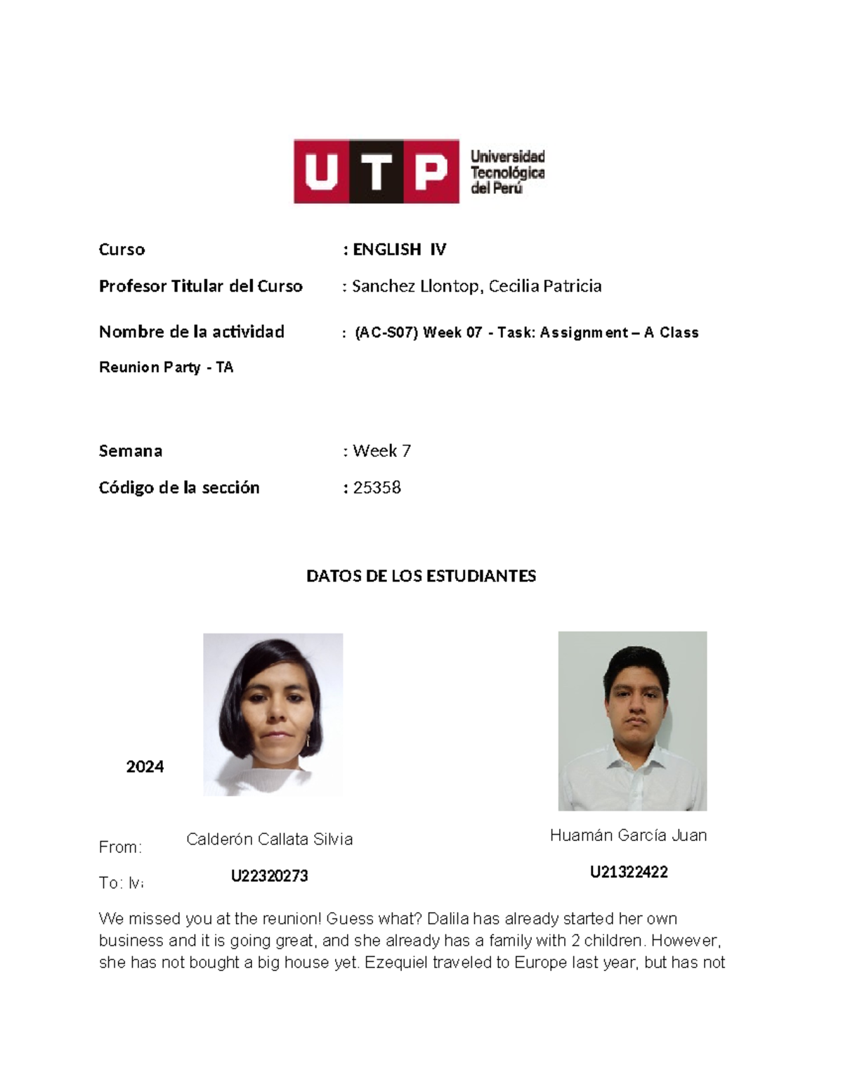 (AC-S07) Week 07 - Task Assignment: A Class Reunion Highlights - Studocu