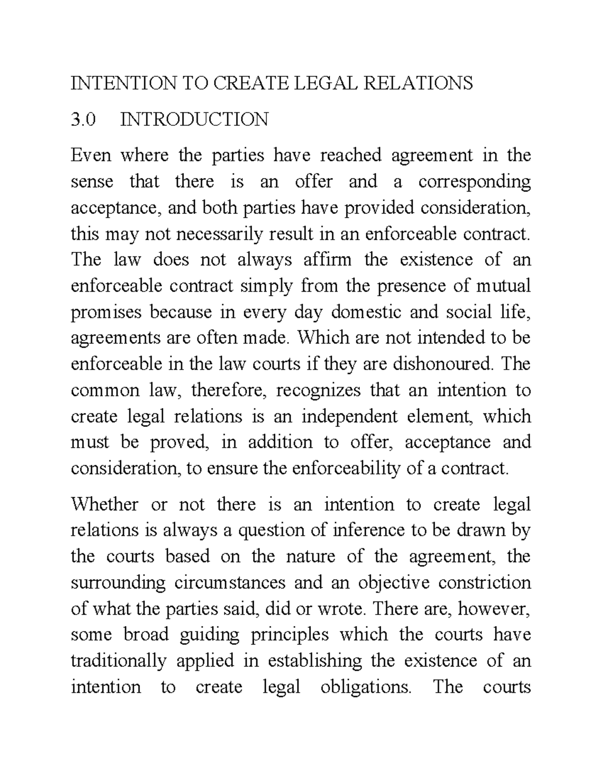 create legal intention - INTENTION TO CREATE LEGAL RELATIONS 3 ...