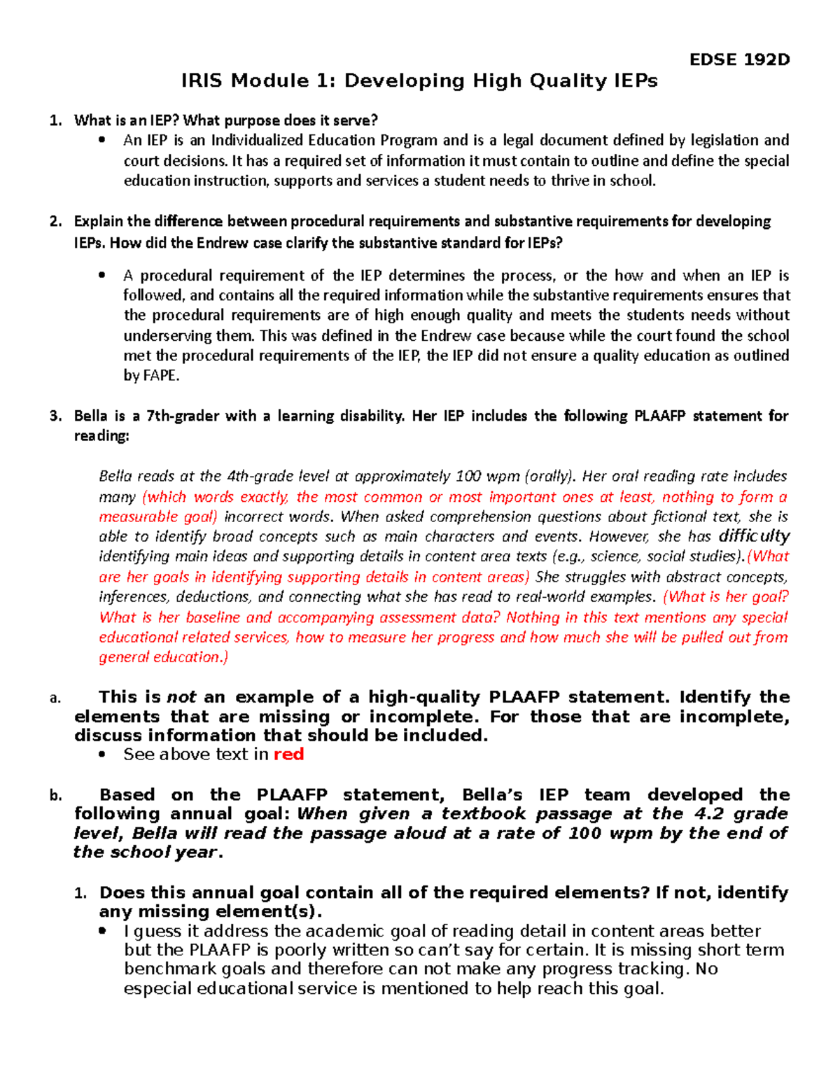 EDSE 192D: IRIS Module 1 - Crafting Effective IEPs for Students - Studocu