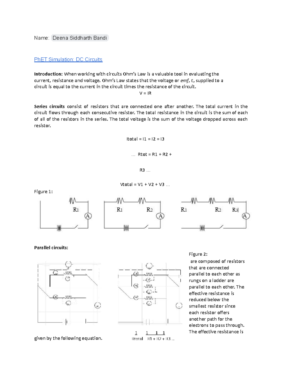 PhET Simulation: Understanding DC Circuits - Lab Report - Studocu