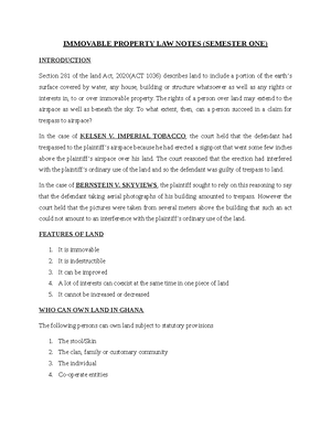 Land law - BRIEF NOTES ON LAND LAW LECTURES, CASES AND STATUTORY ...