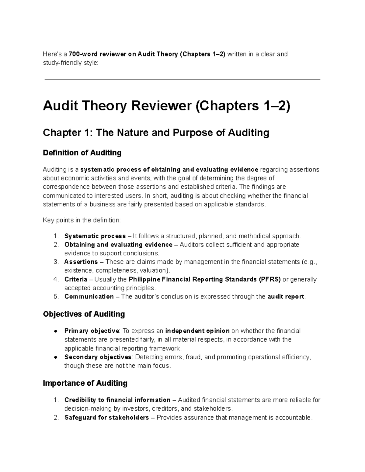 AUD CHAP 1-2 - Comprehensive Review of Audit Theory Concepts - Studocu