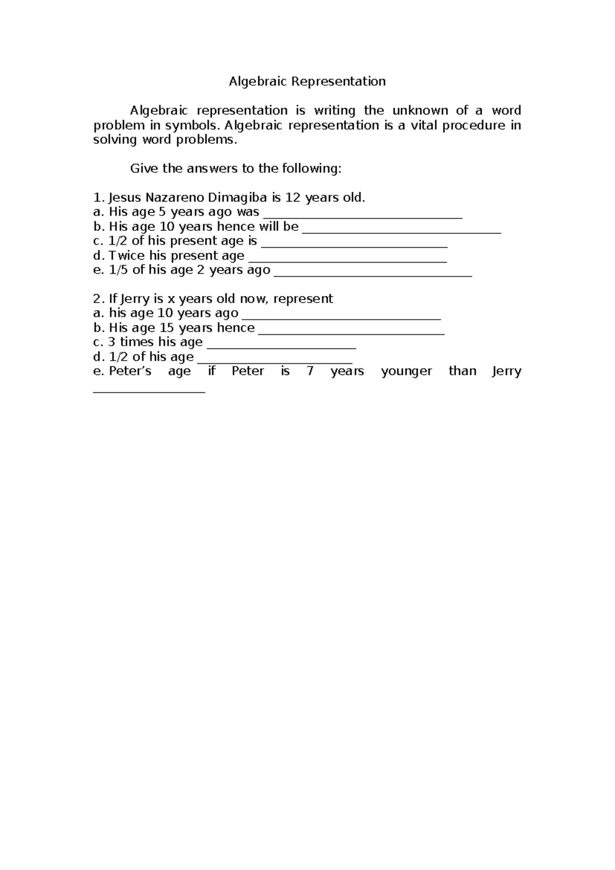 Algebraic Expressions and Representations: Understanding Variables ...