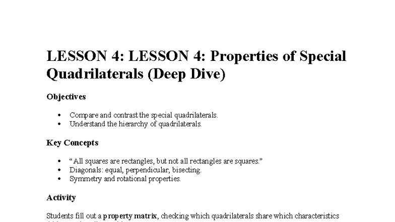 LESSON 4: Properties of Special Quadrilaterals (Deep Dive) - Studocu
