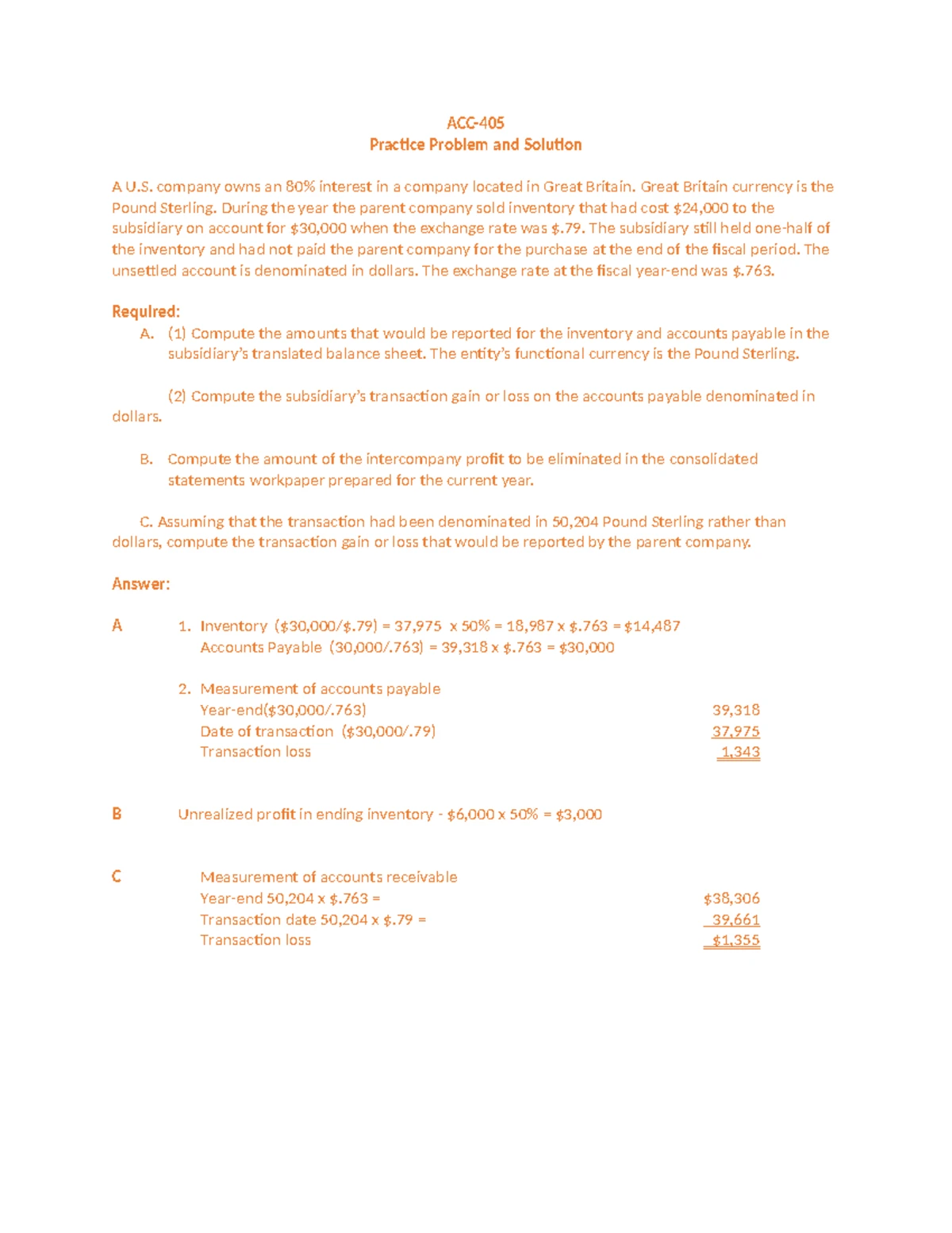 ACC - Module Two Consolidated Balance Sheet Practice Problems and ...