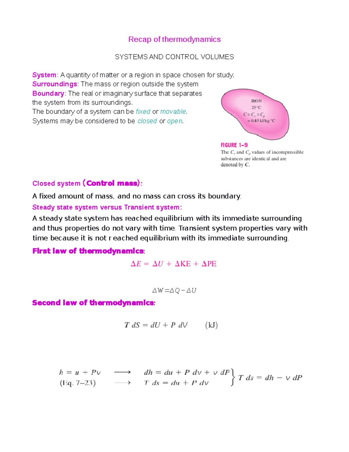 Heat Transfer notes pt 1 - Recap of thermodynamics SYSTEMS AND CONTROL ...