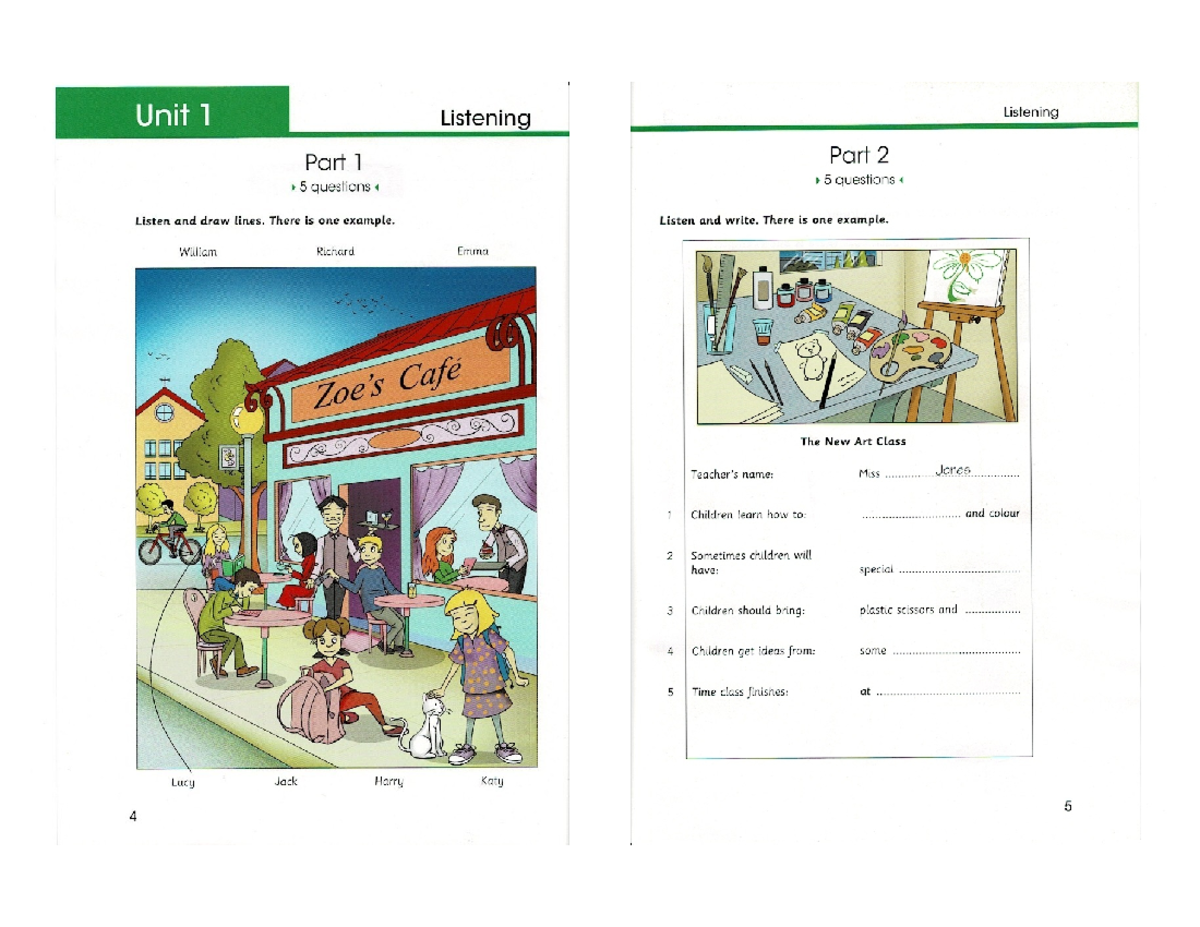 Flyers 5(unit1-6) - Unit 1 Listening Listening Part 1 Part 2 5 questions 4 5 questions 1 Listen ...