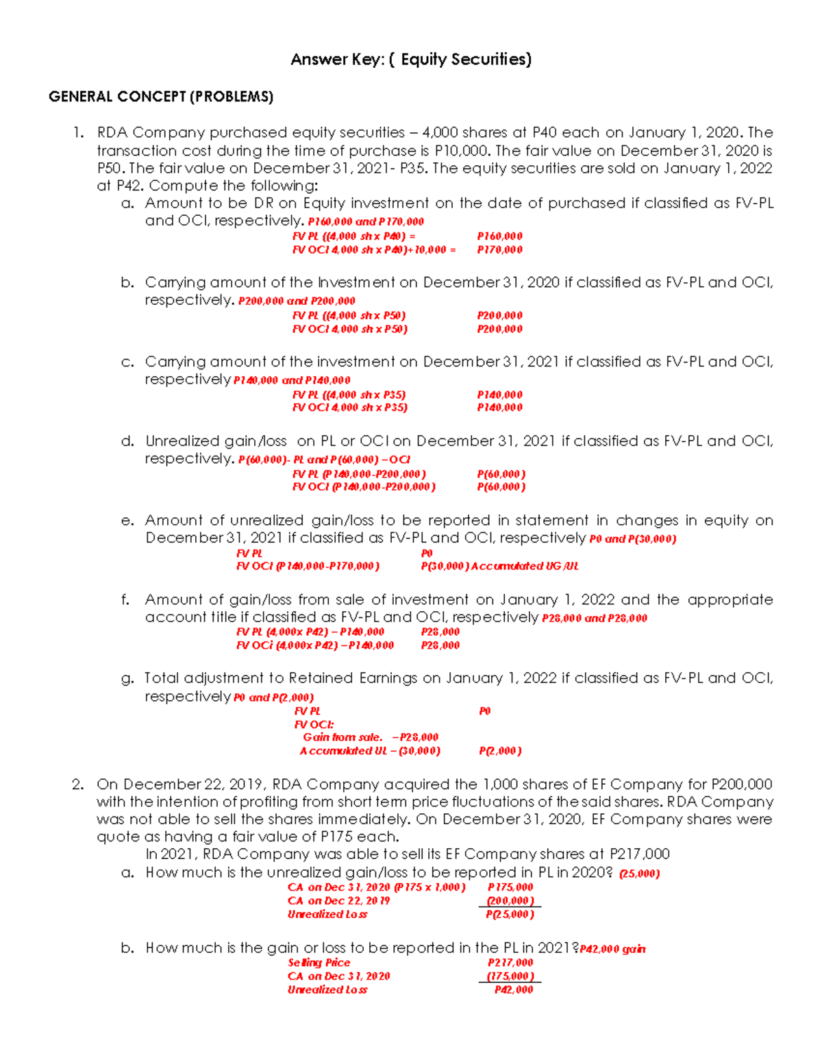 Answer Key - Debt and Equity Securities (ACCT 101) - Studocu