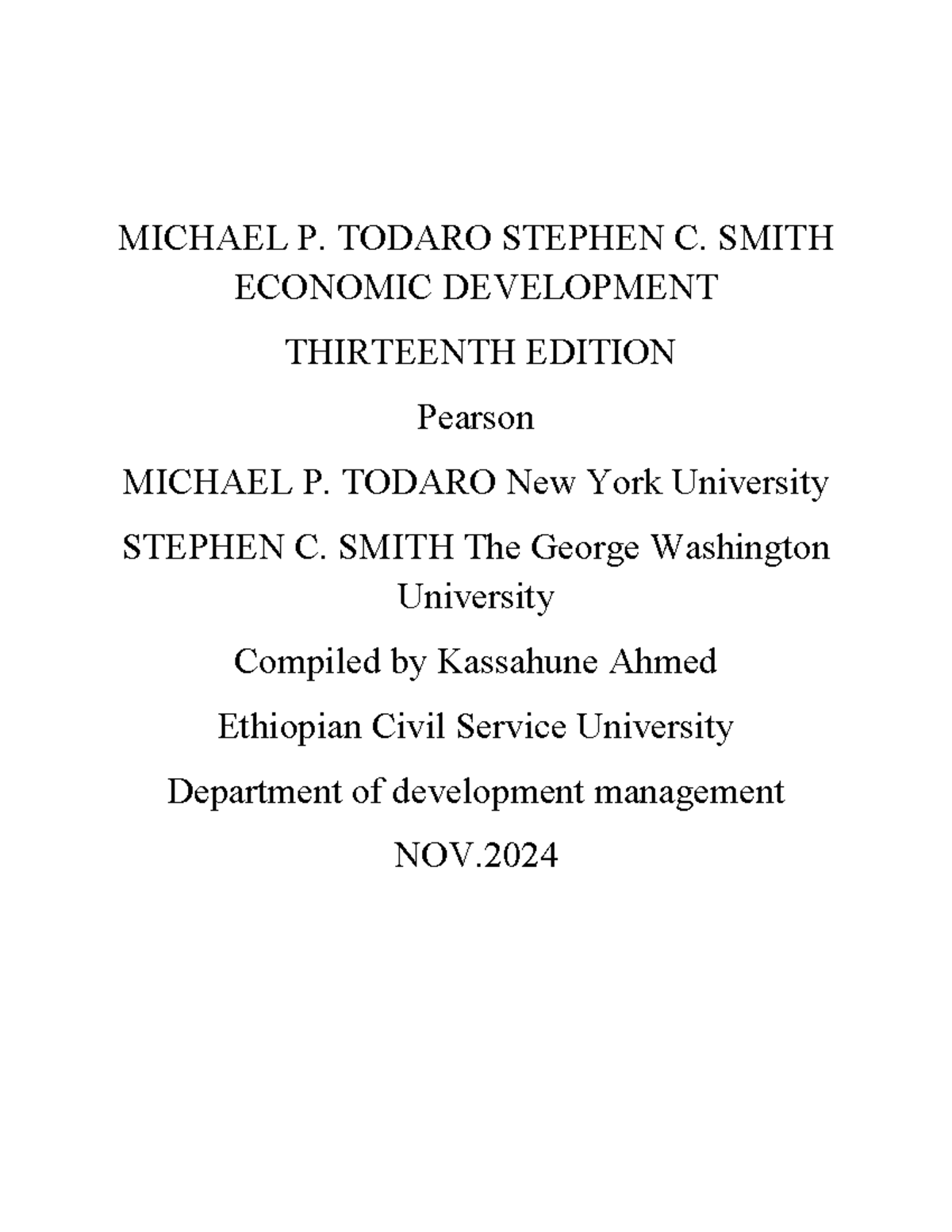 Final Exam Notes for ECON 101: Economic Development by Todaro & Smith ...