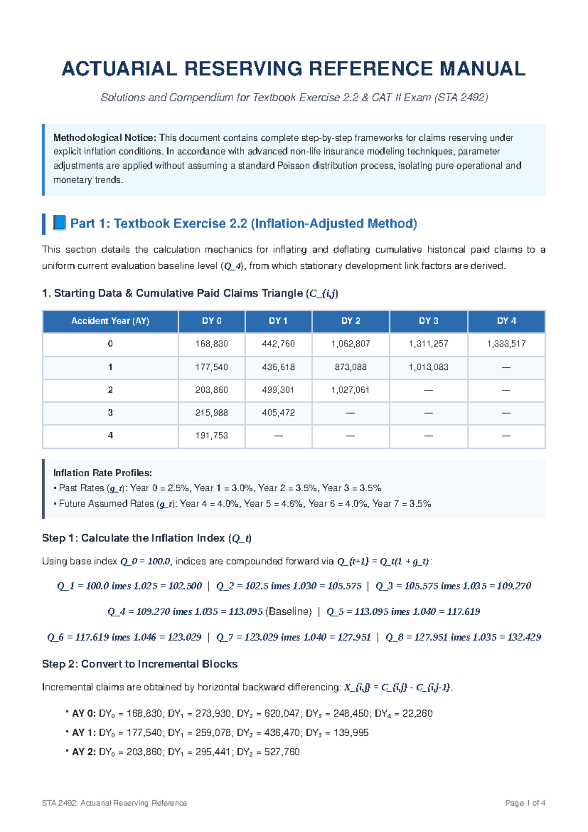 Actuarial Reserving Solutions for Textbook Exercise 2.2 (STA 2492 ...