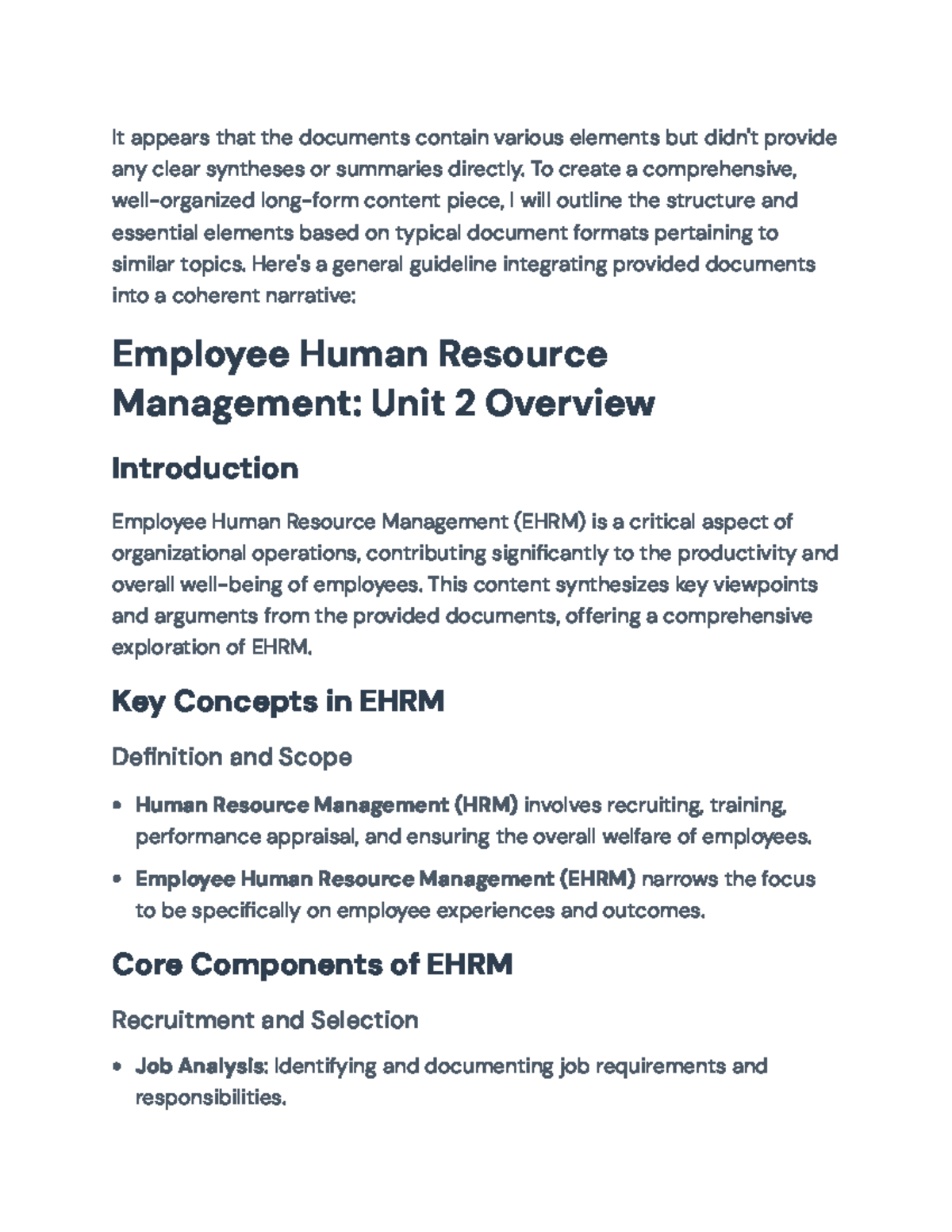 Employee Human Resource Management: Unit 2 Overview Notes - It appears ...