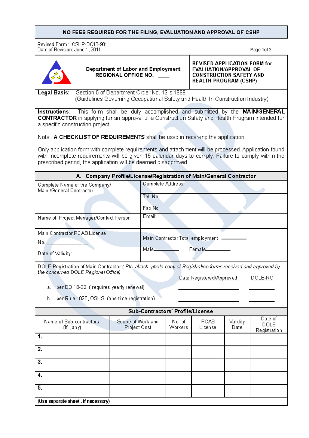 Revised Application Form for CSHP Evaluation (CSHP-DO13-98) - Studocu