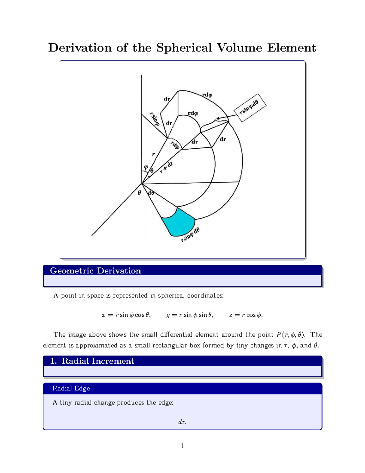 Derivation of Spherical Volume Element - GEOMOENR 3D Geometry - Studocu