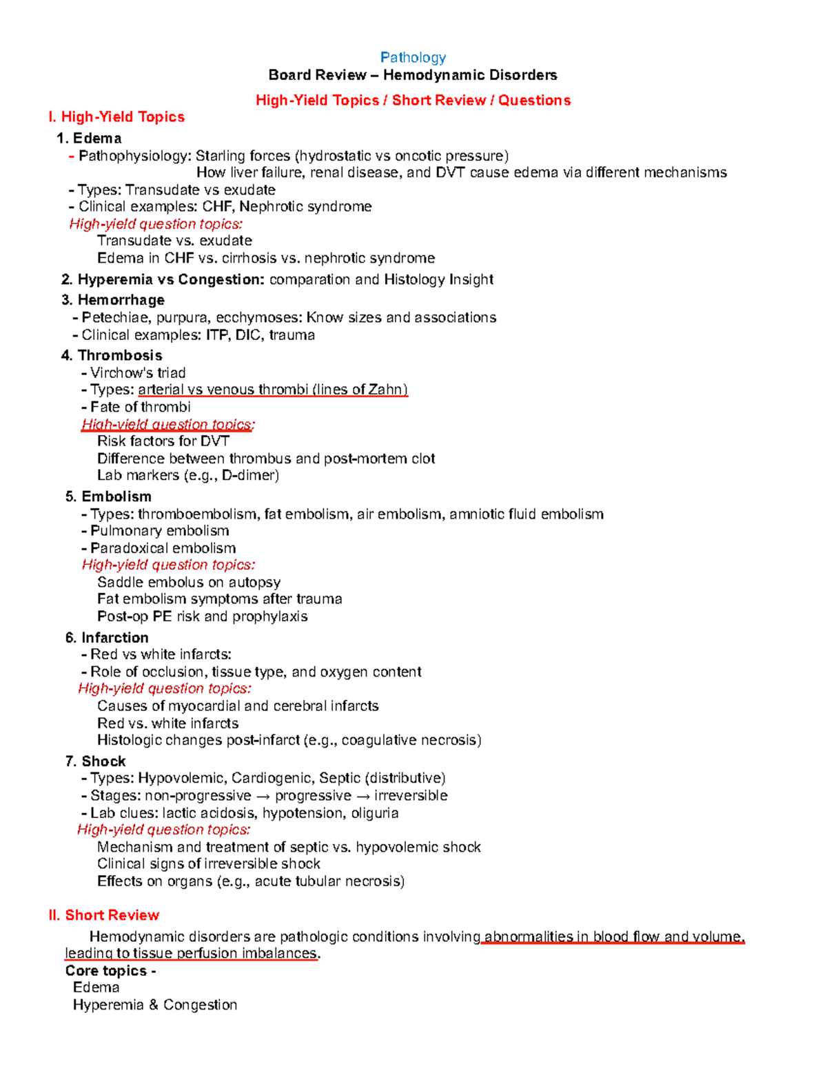 Pathology Board Review: Hemodynamic Disorders Overview and Questions ...