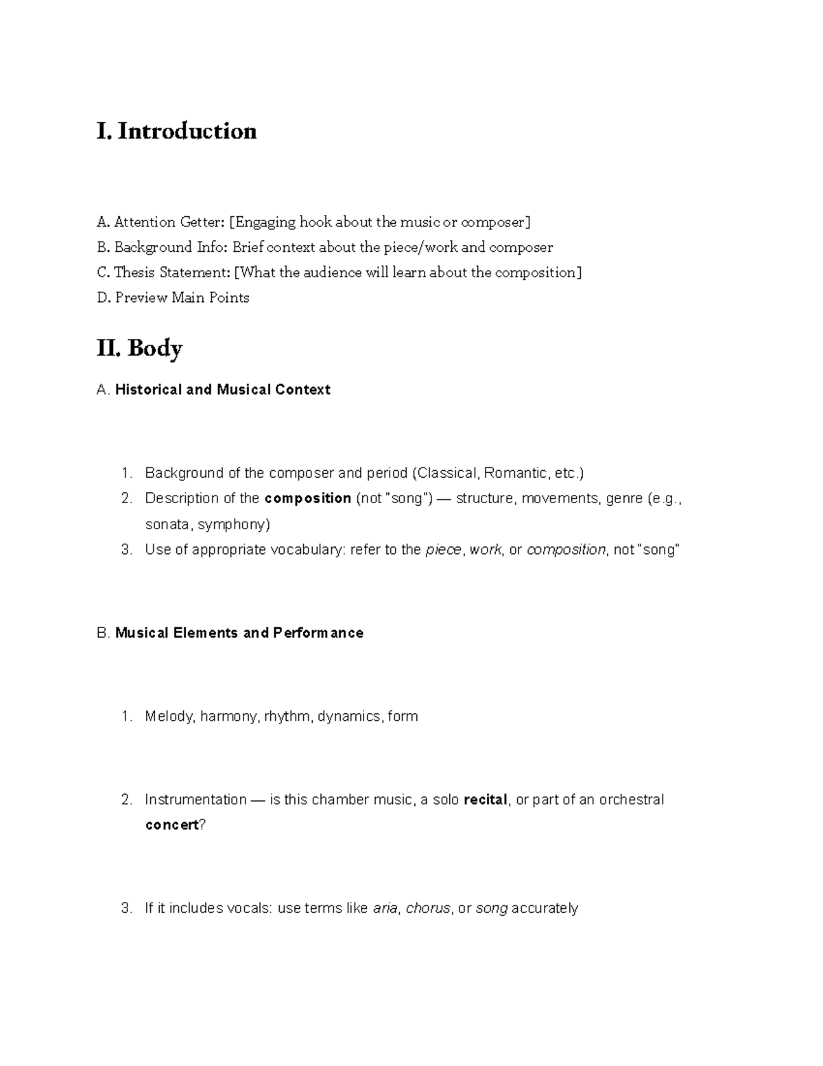 Concert Report Outline: Analyzing Musical Context and Elements - Studocu