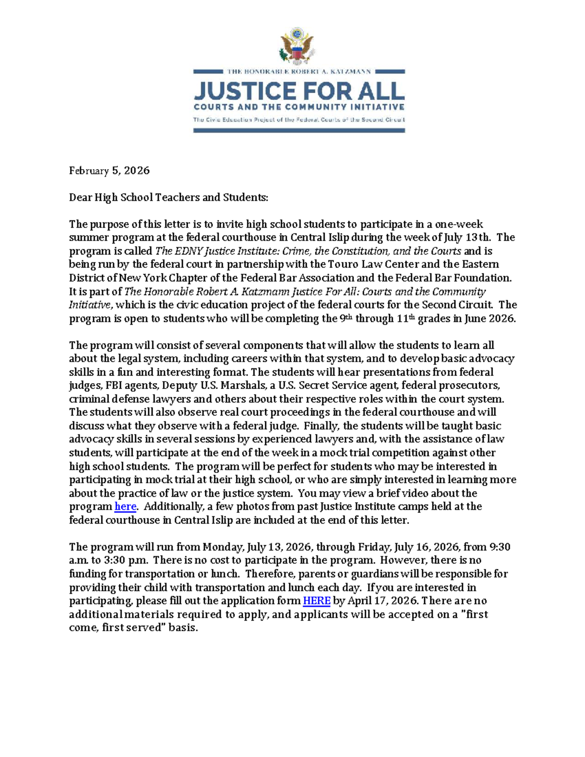 EDNY Justice Institute Summer Program Invitation for Students - Studocu