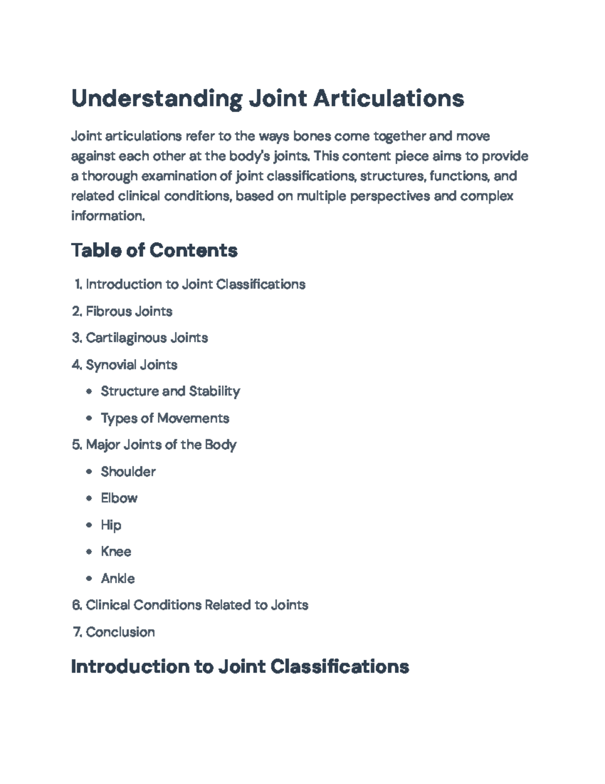 Understanding Joint Articulations: Classifications and Clinical ...