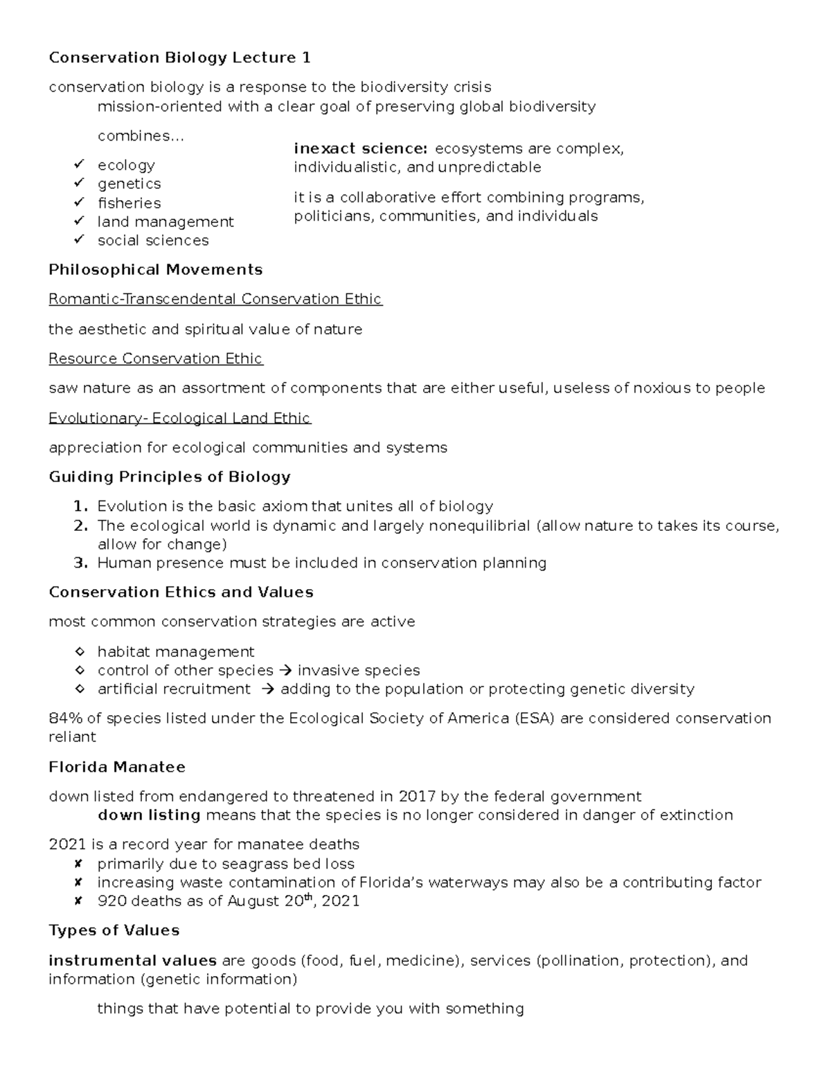 Conservation Biology Lecture 1 - .. ecology genetics fisheries land ...