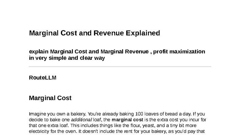 Marginal Cost & Revenue: A Simple Guide for RouteLLM - Studocu