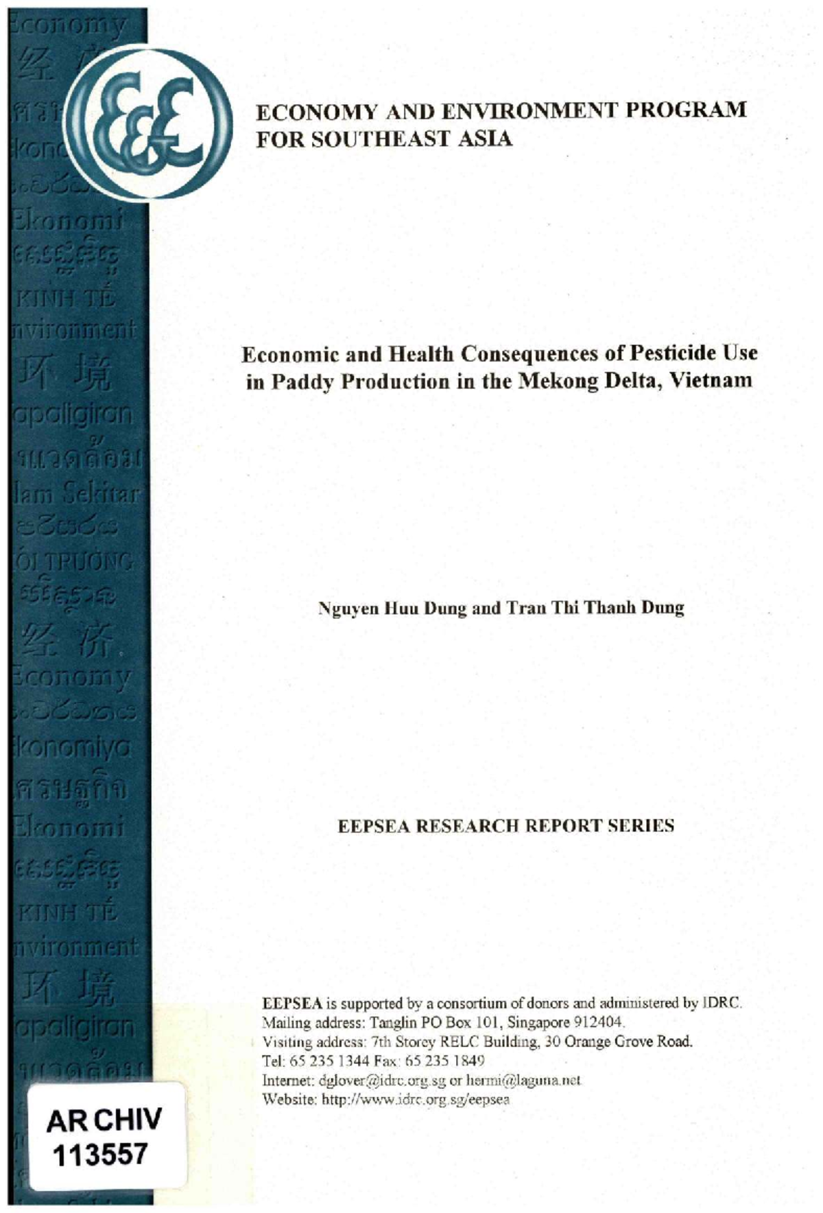 EEPSEA Research Report: Economic & Health Impacts of Pesticides in ...