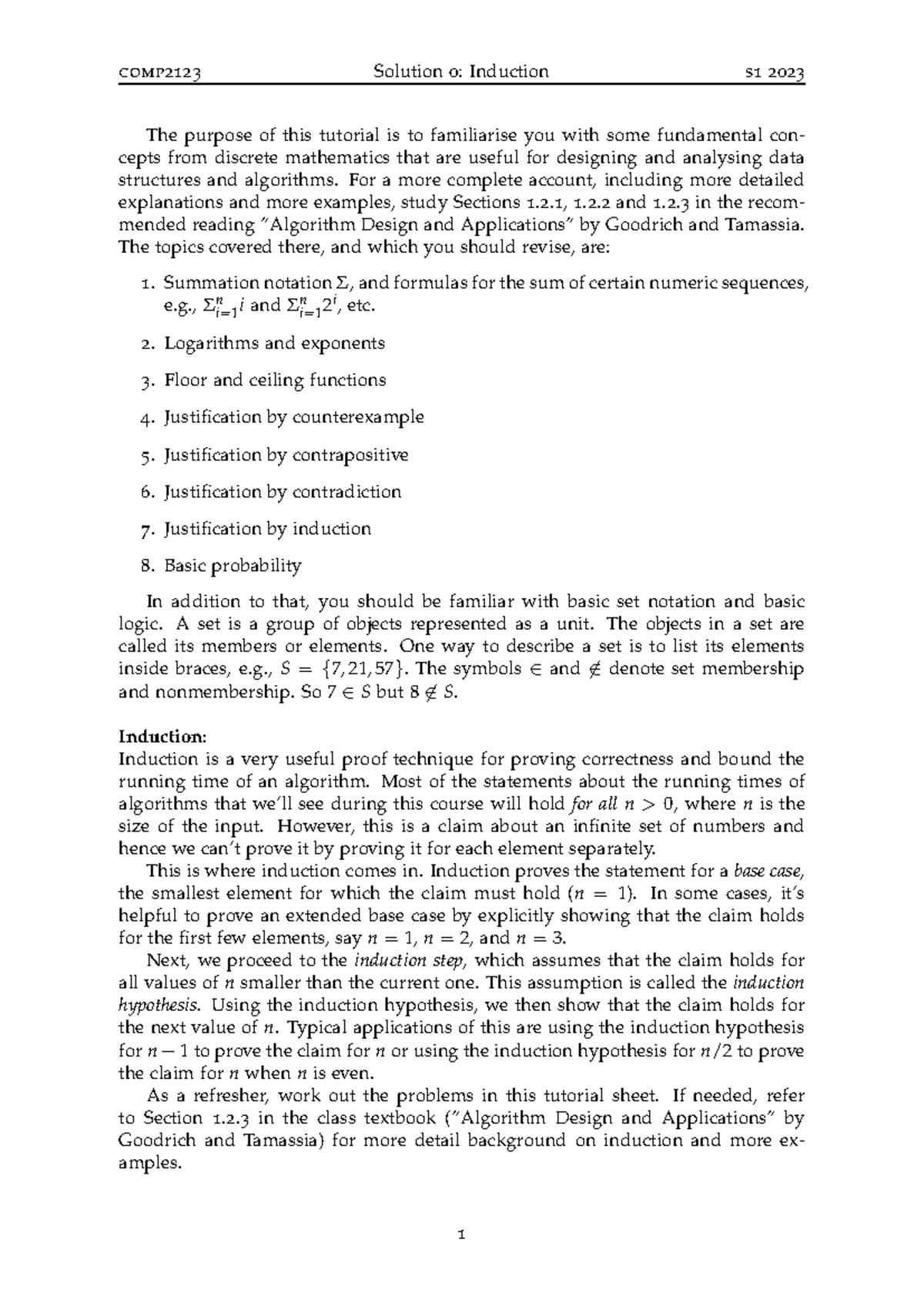 Discrete Mathematics Induction Tutorial Solutions (Week 0) - Studocu