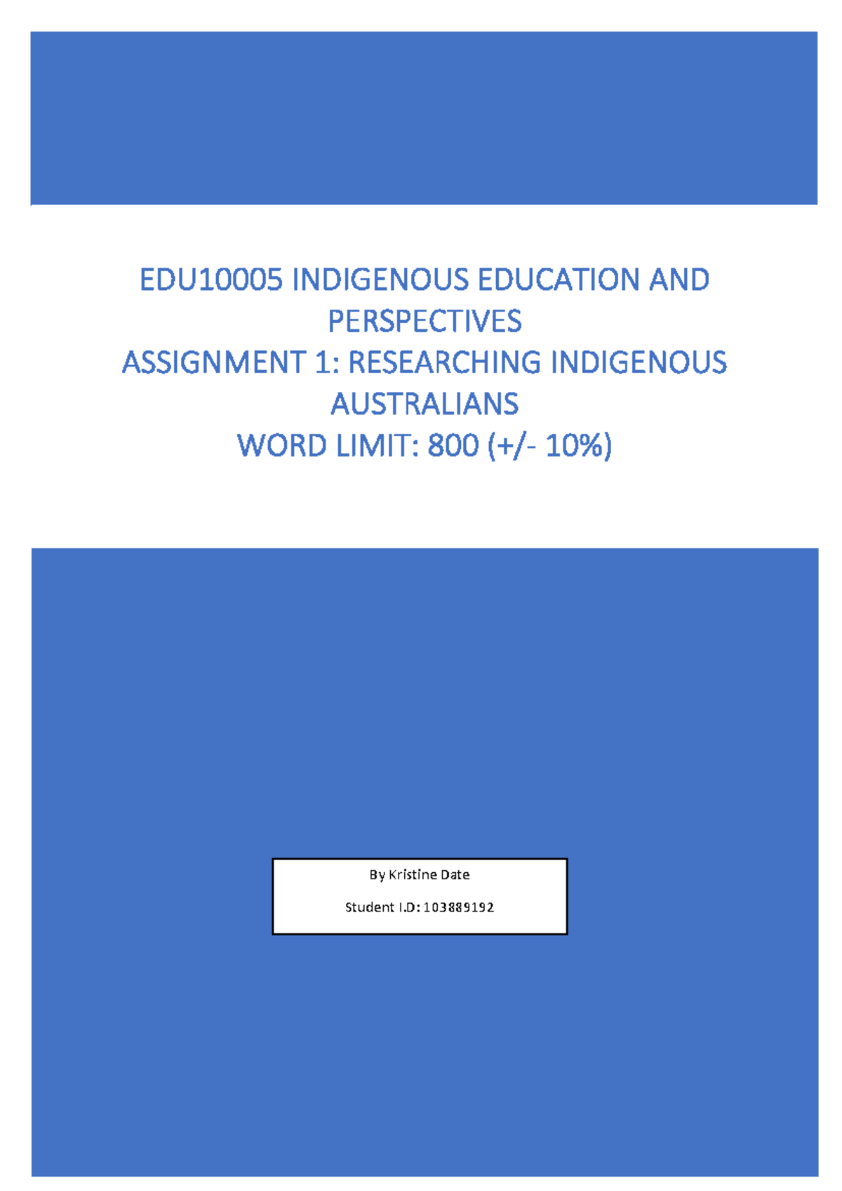 EDU10005 Assignment 1: Researching Indigenous Australians - Studocu