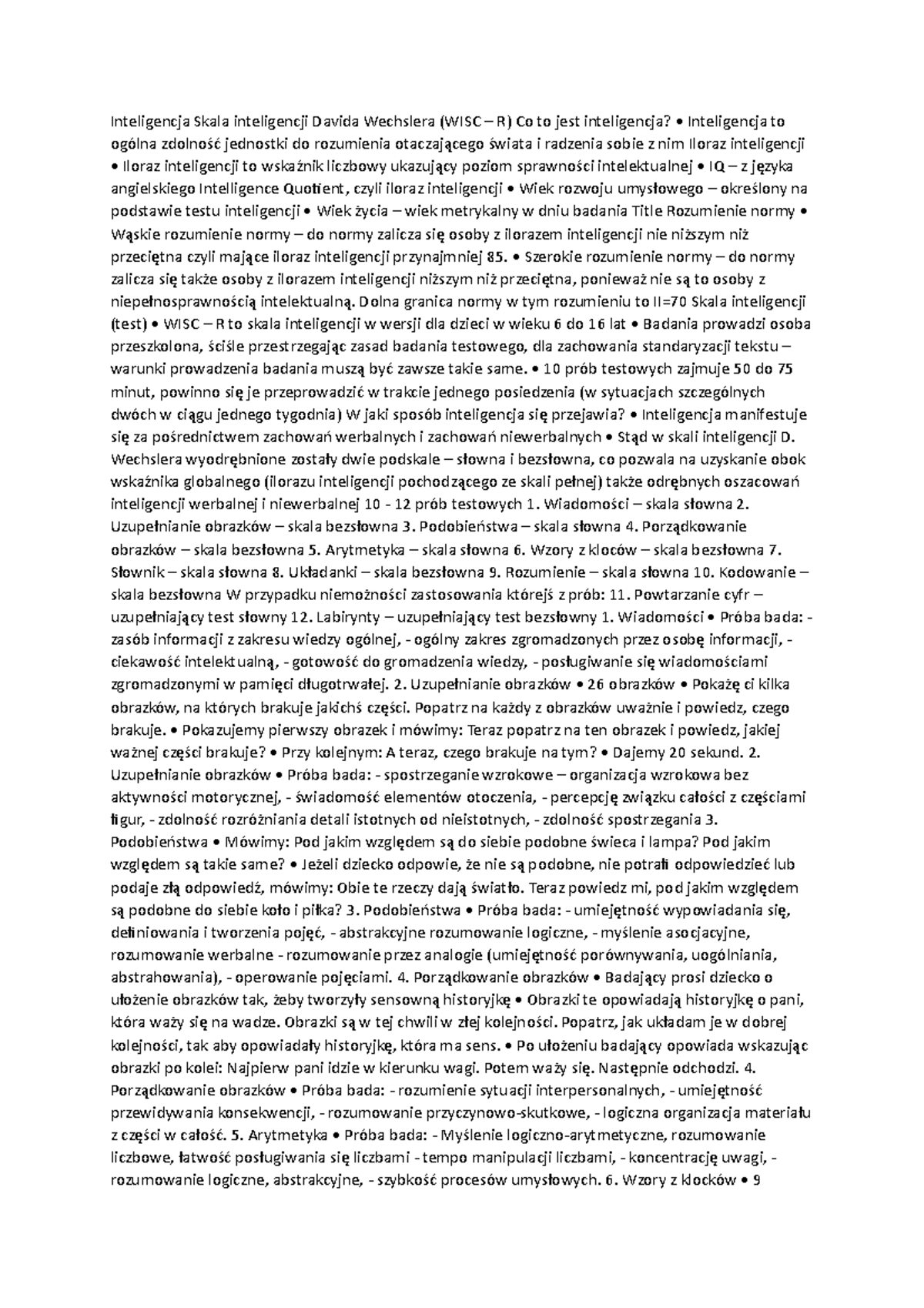 WISC - Skala Inteligencji Davida Wechslera dla Dzieci - Studocu
