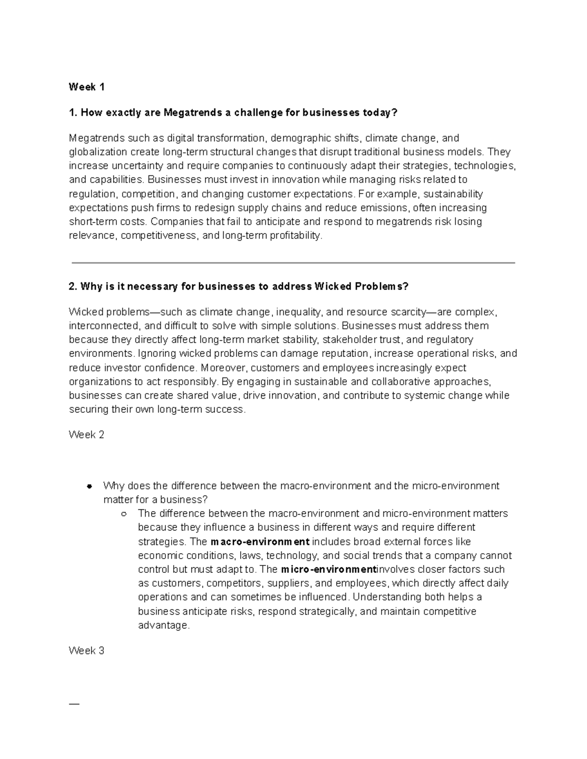 Reflection Questions on Megatrends and Business Challenges (BUSS1K-2 ...