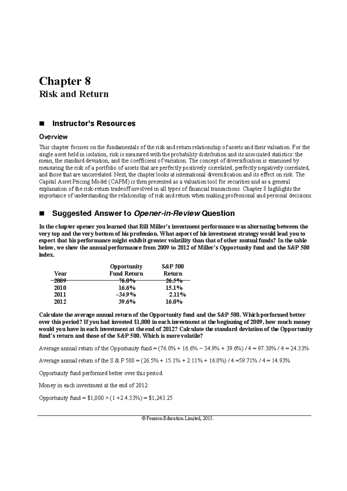 Chapter 8: Risk and Return Analysis Overview (FIN 101) - Studocu