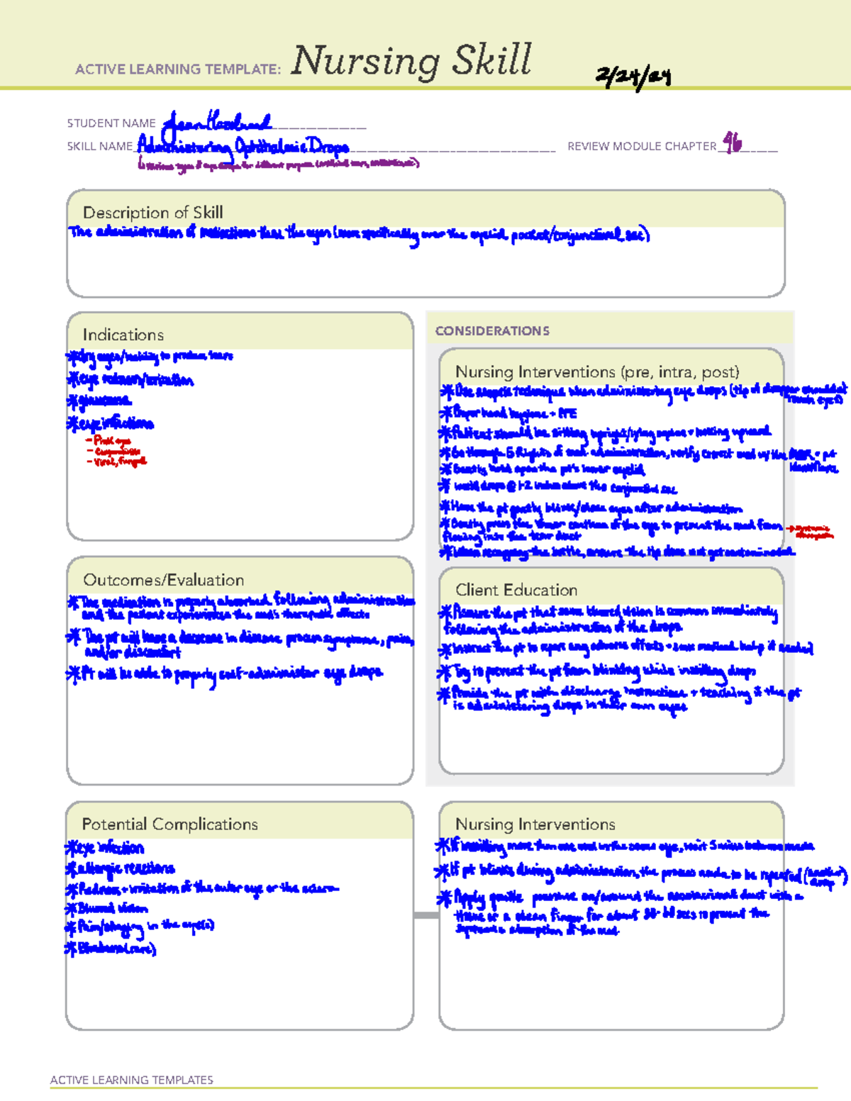 Nursing Skill Active Learning Template: Administering Eye Drops - Studocu