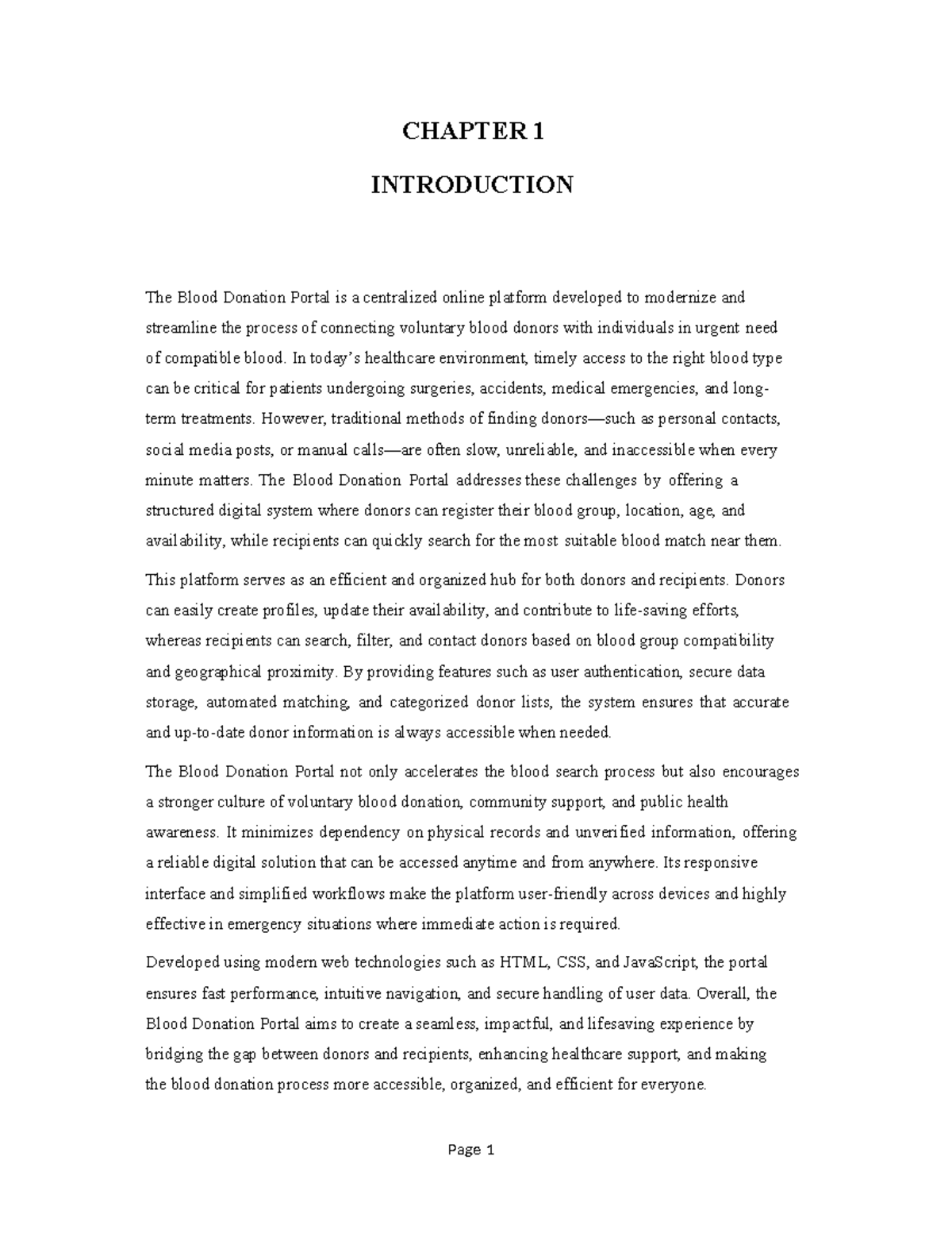 AY2 - Blood Donation Portal: Chapter 1 & 2 Overview - Studocu