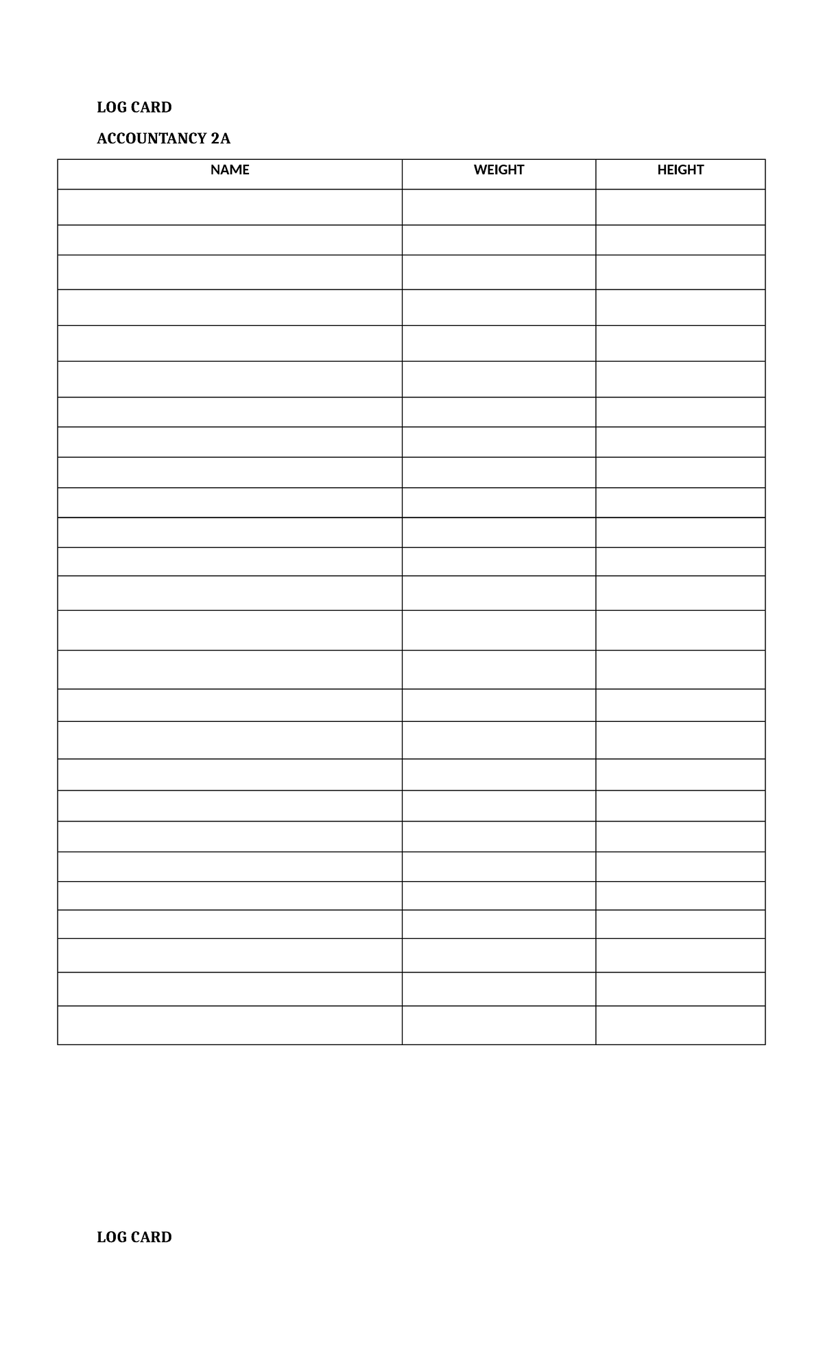 LOG CARD - N/A - Bachelor of Science in Nursing - ACCOUNTANCY 2A NAME ...