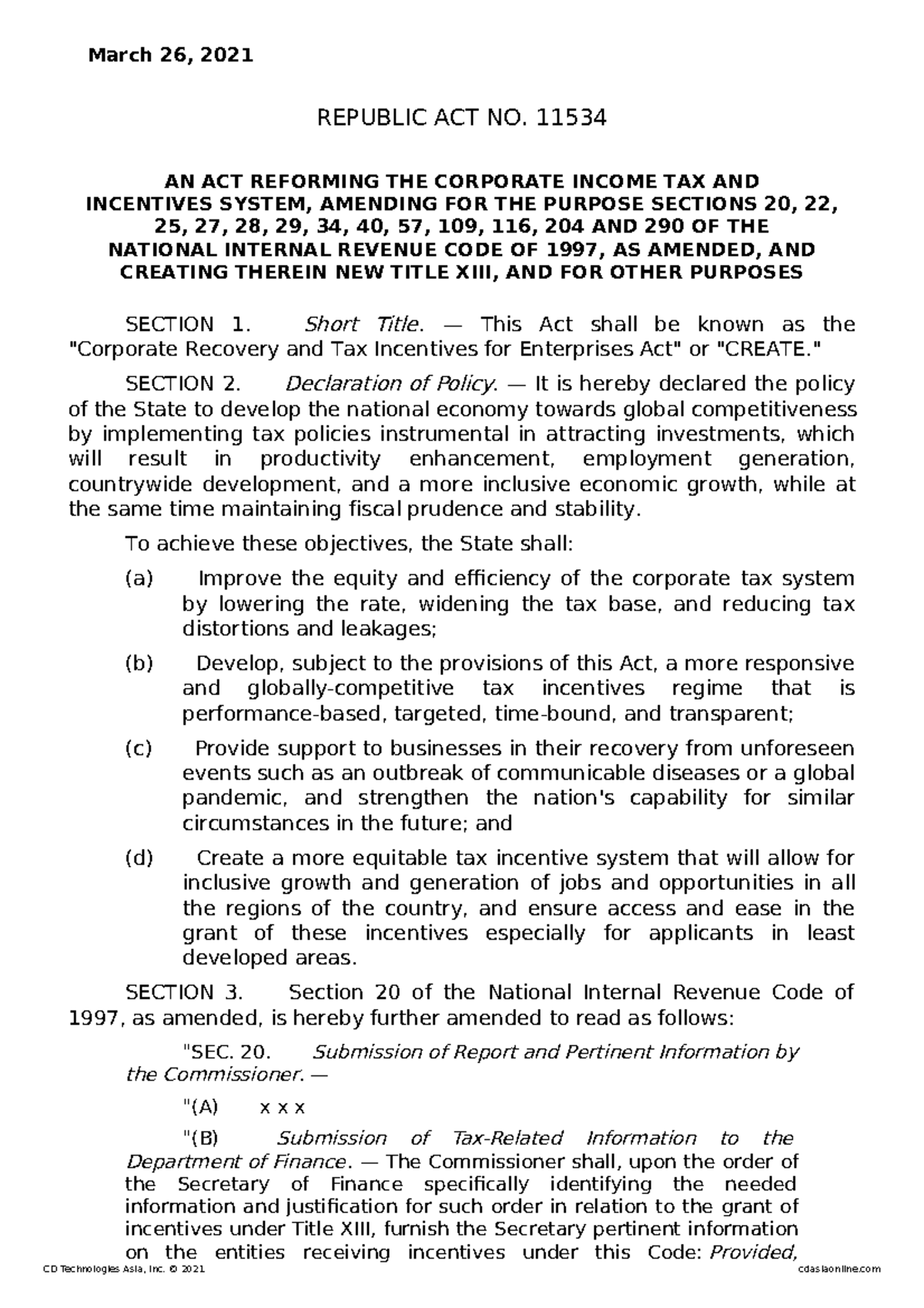 CREATE Law: An Overview of Republic Act No. 11534 and Its Provisions ...