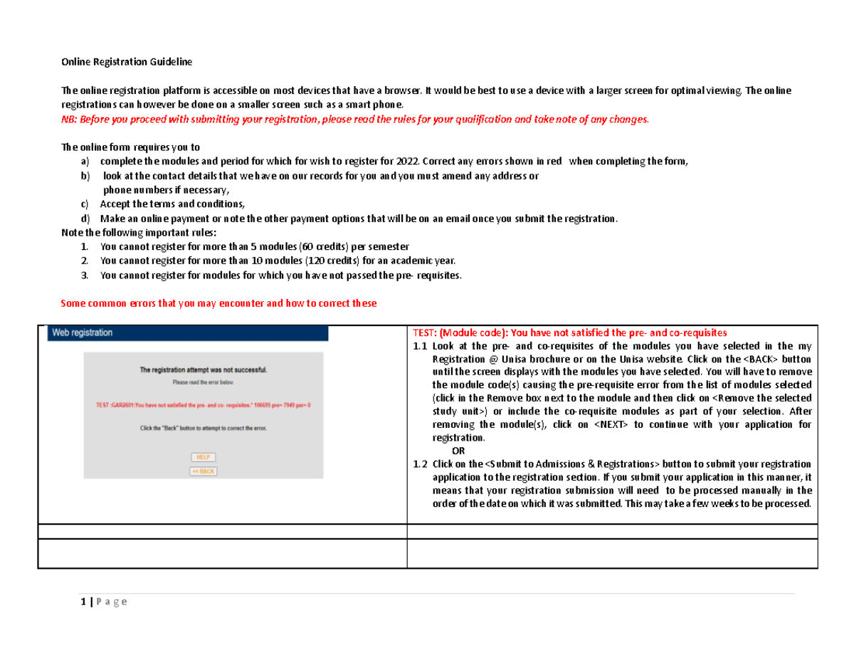 Online Registration Guidelines - Important Steps & Tips - Studocu