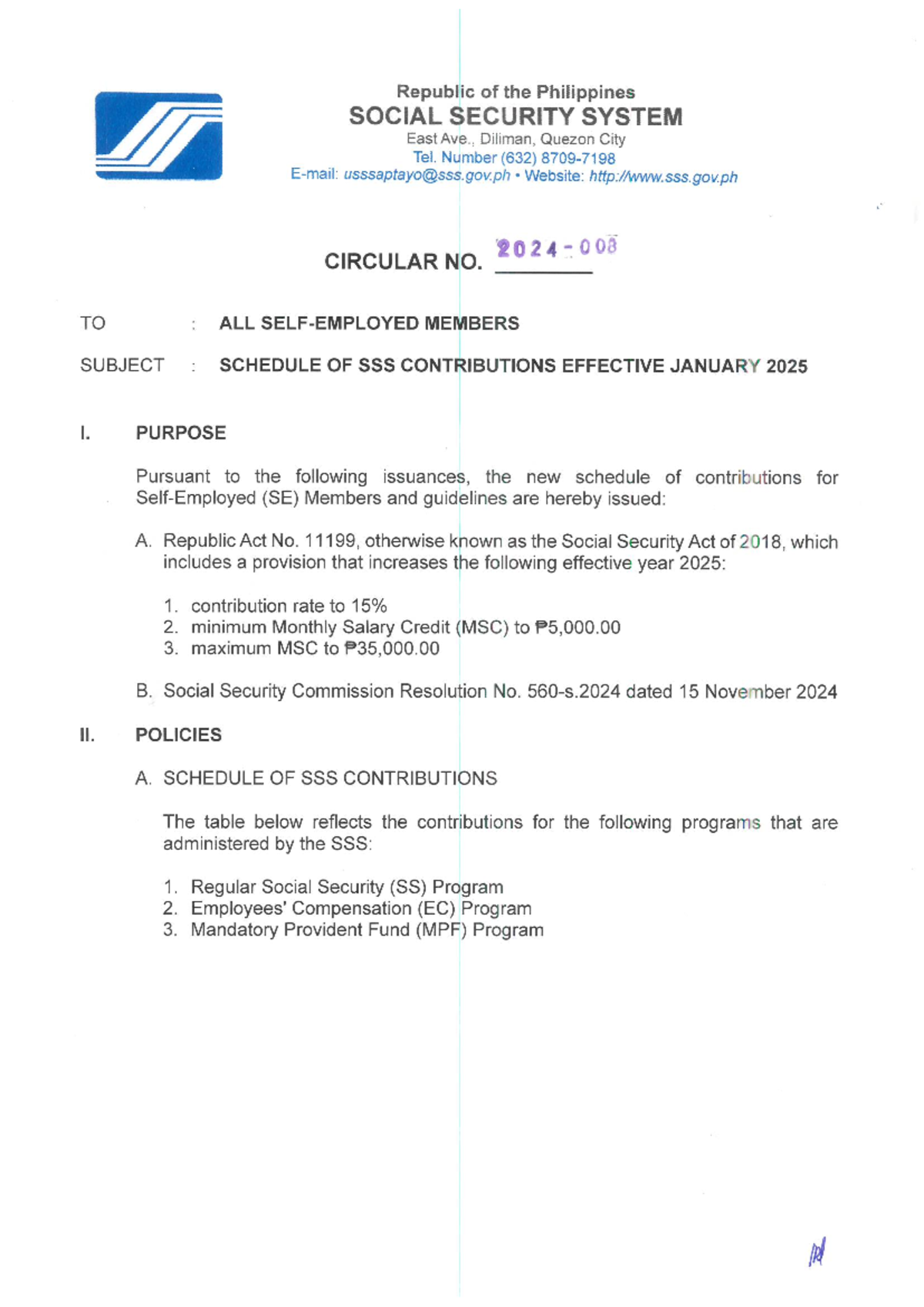CI 2024 008: Schedule of Contributions Effective January 2025 - Studocu