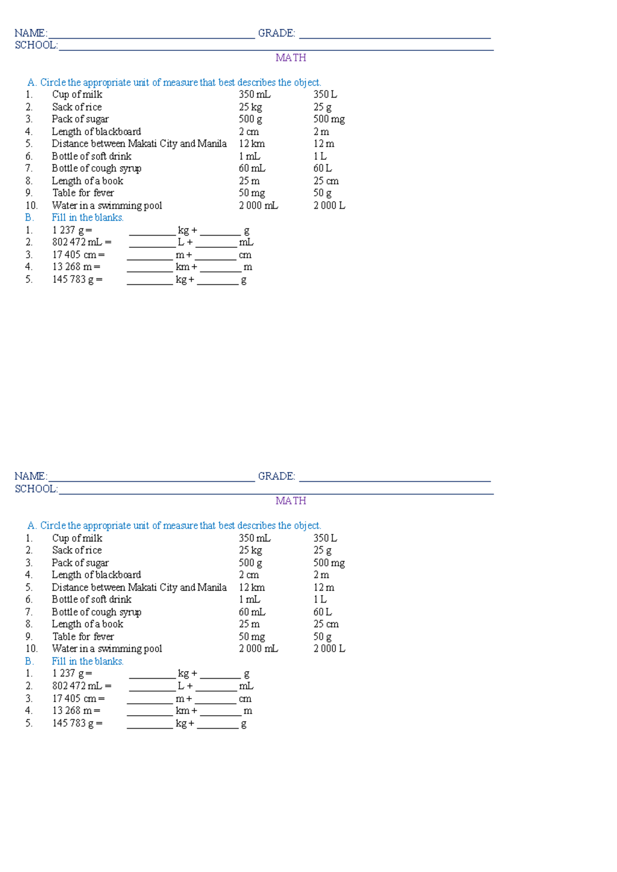 practice materials - NAME ...