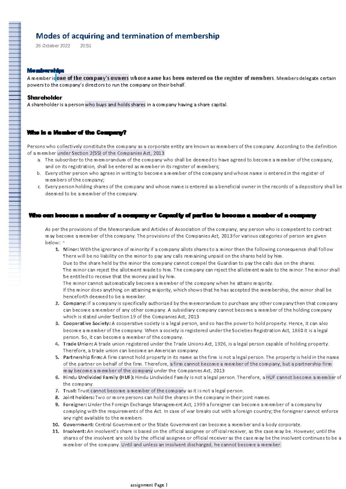 Modes of Acquiring and Terminating Membership in Companies (B.C.A. L.L ...