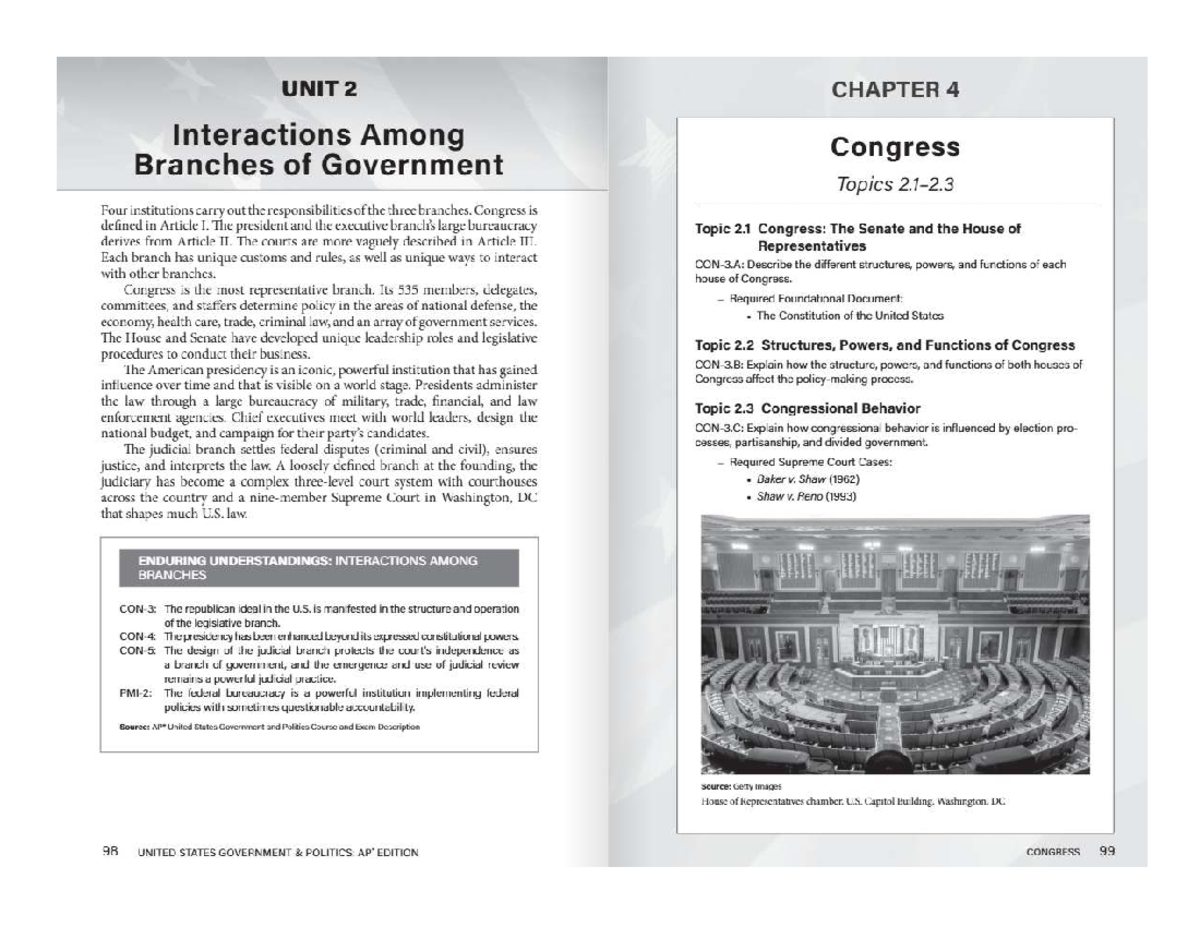 Unit 2 - Chapter 4: Congress in American Government - Structures ...