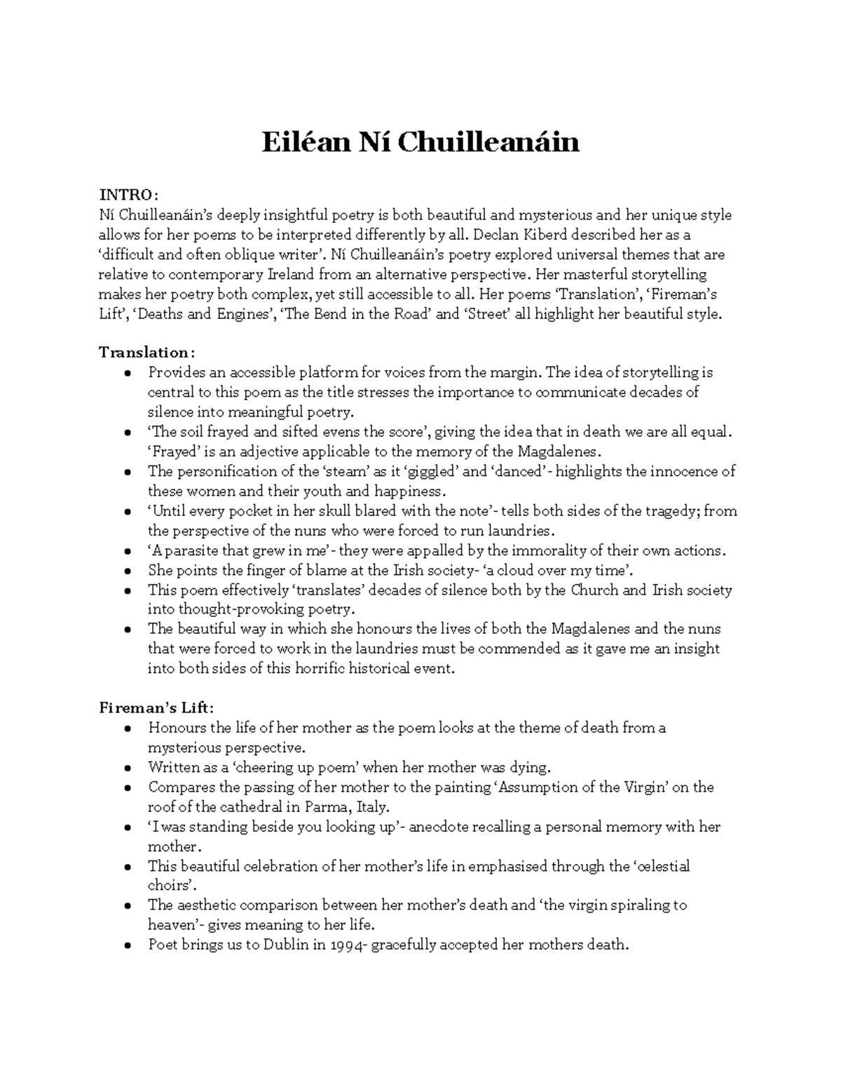 Eiléan Ní Chuilleanáin: Insights into Her Poetic Mastery - Studocu