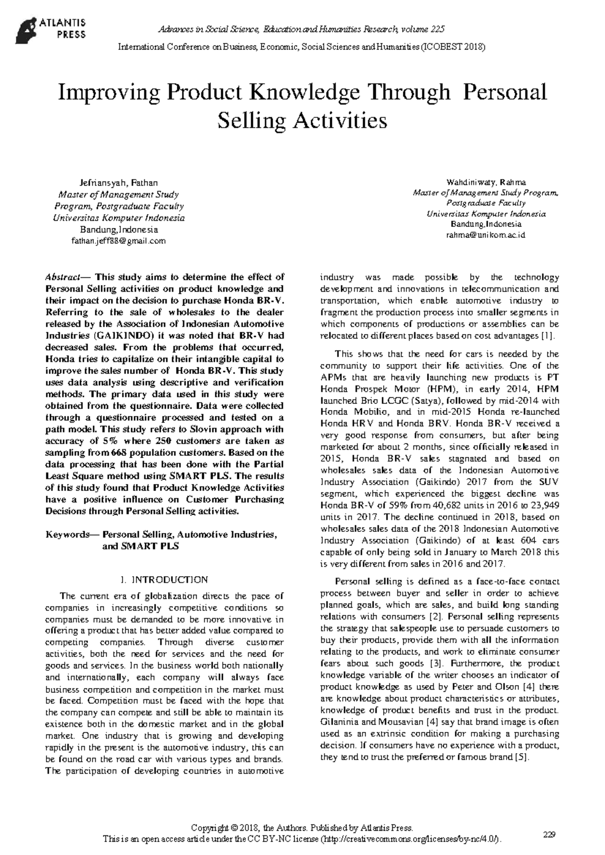 Improving Product Knowledge via Personal Selling Activities in MM 225 ...