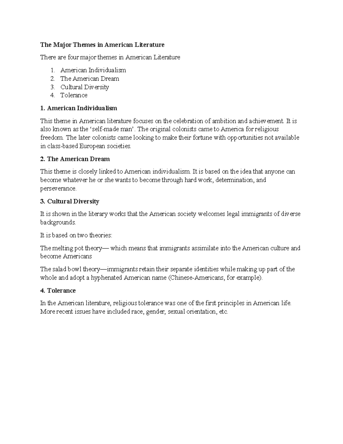 Colonial Period Notes: Major Themes in American Literature - Studocu