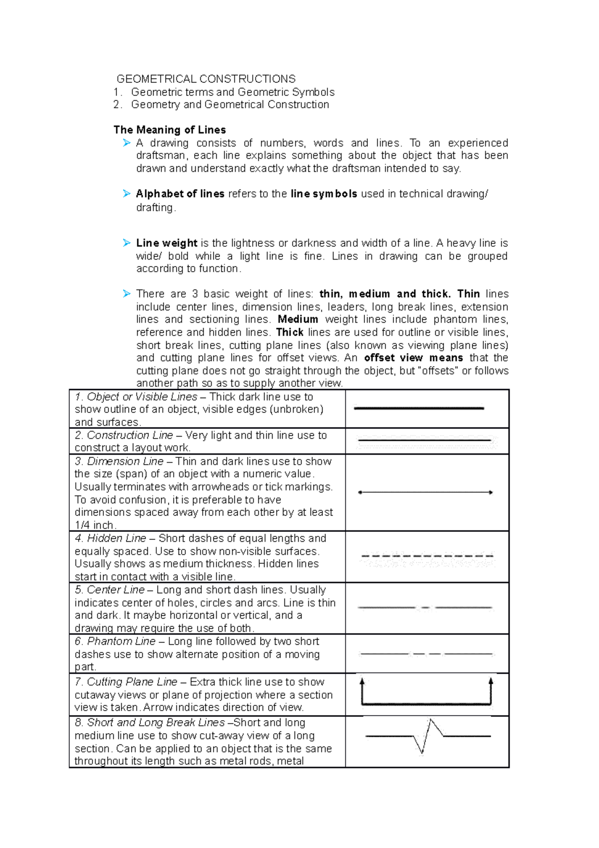 Drawing 1 - lecture notes - GEOMETRICAL CONSTRUCTIONS Geometric terms ...