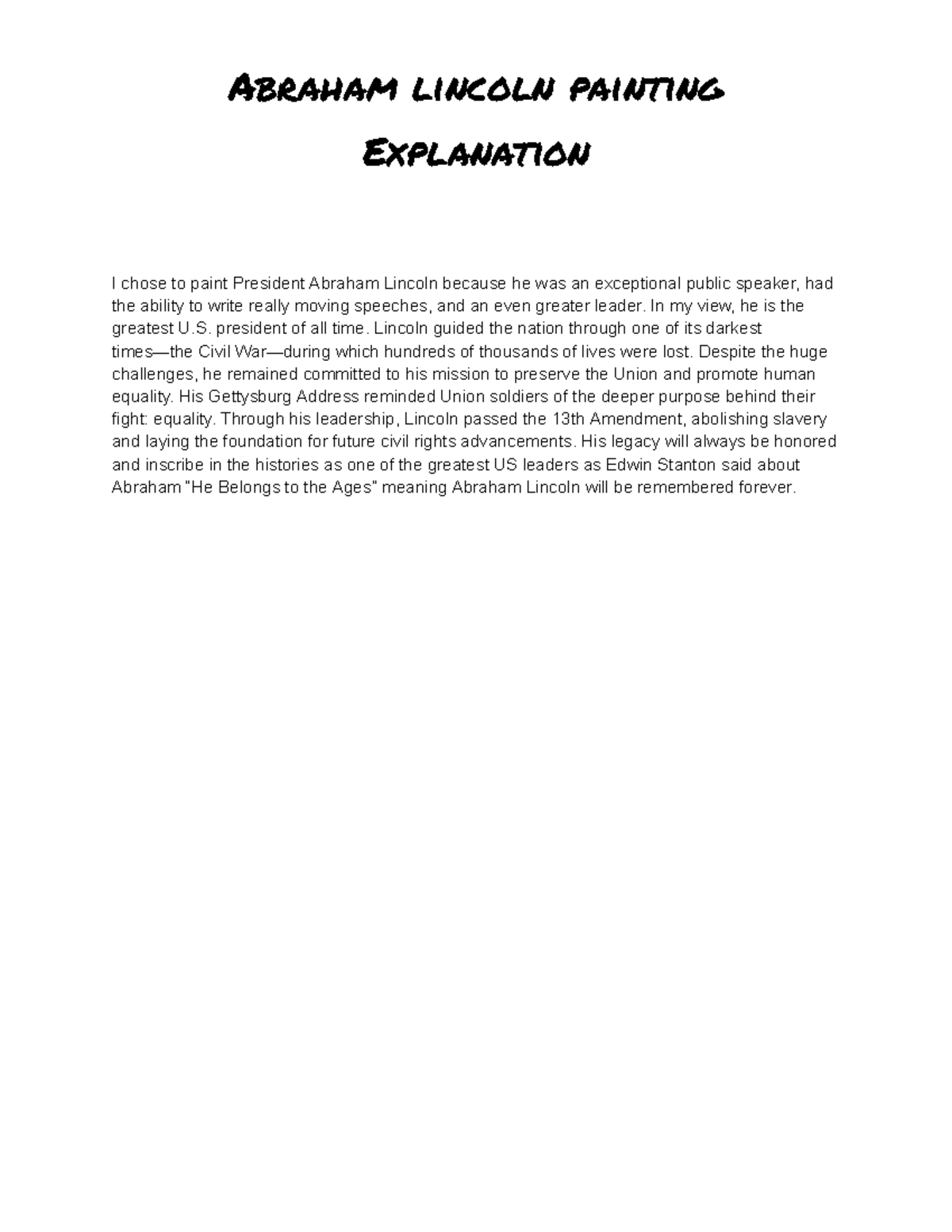 EOY US Project: The Legacy of Abraham Lincoln During the Civil War ...